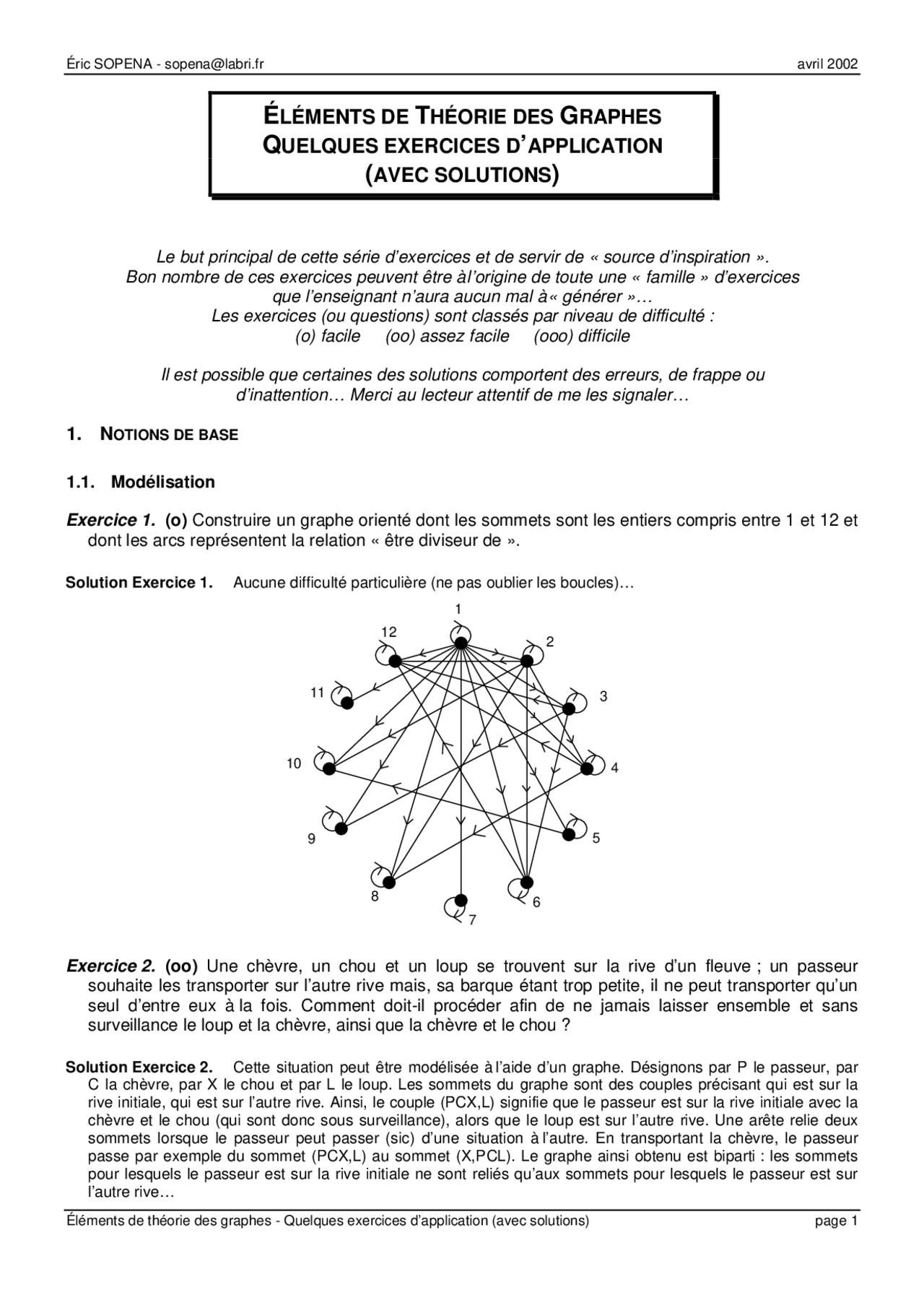 Éléments de théorie des graphes - exercices | Exercices Mathématiques ...