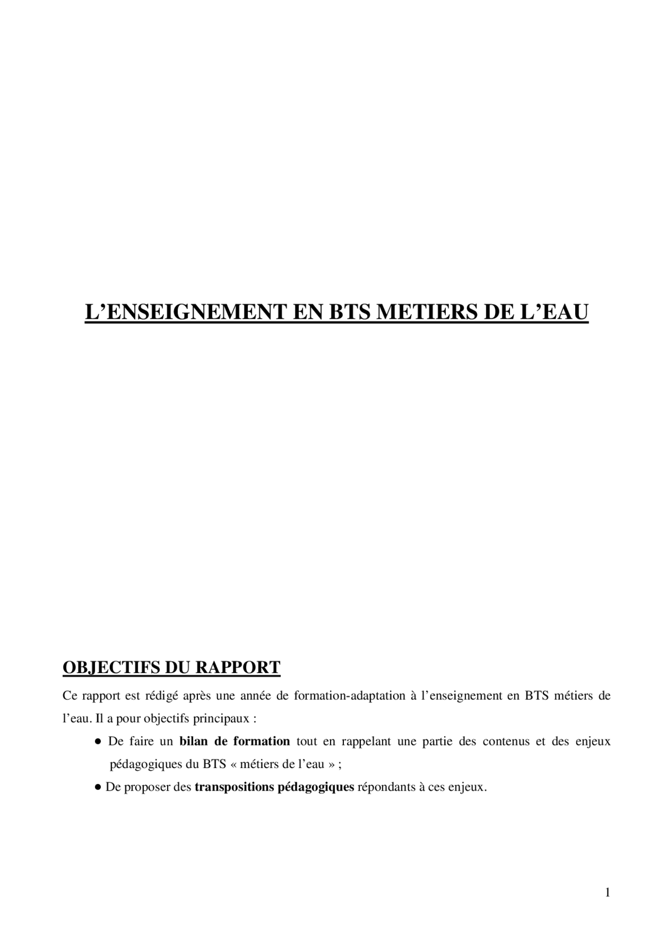L'enseignement en bts metiers de l'eau - Docsity