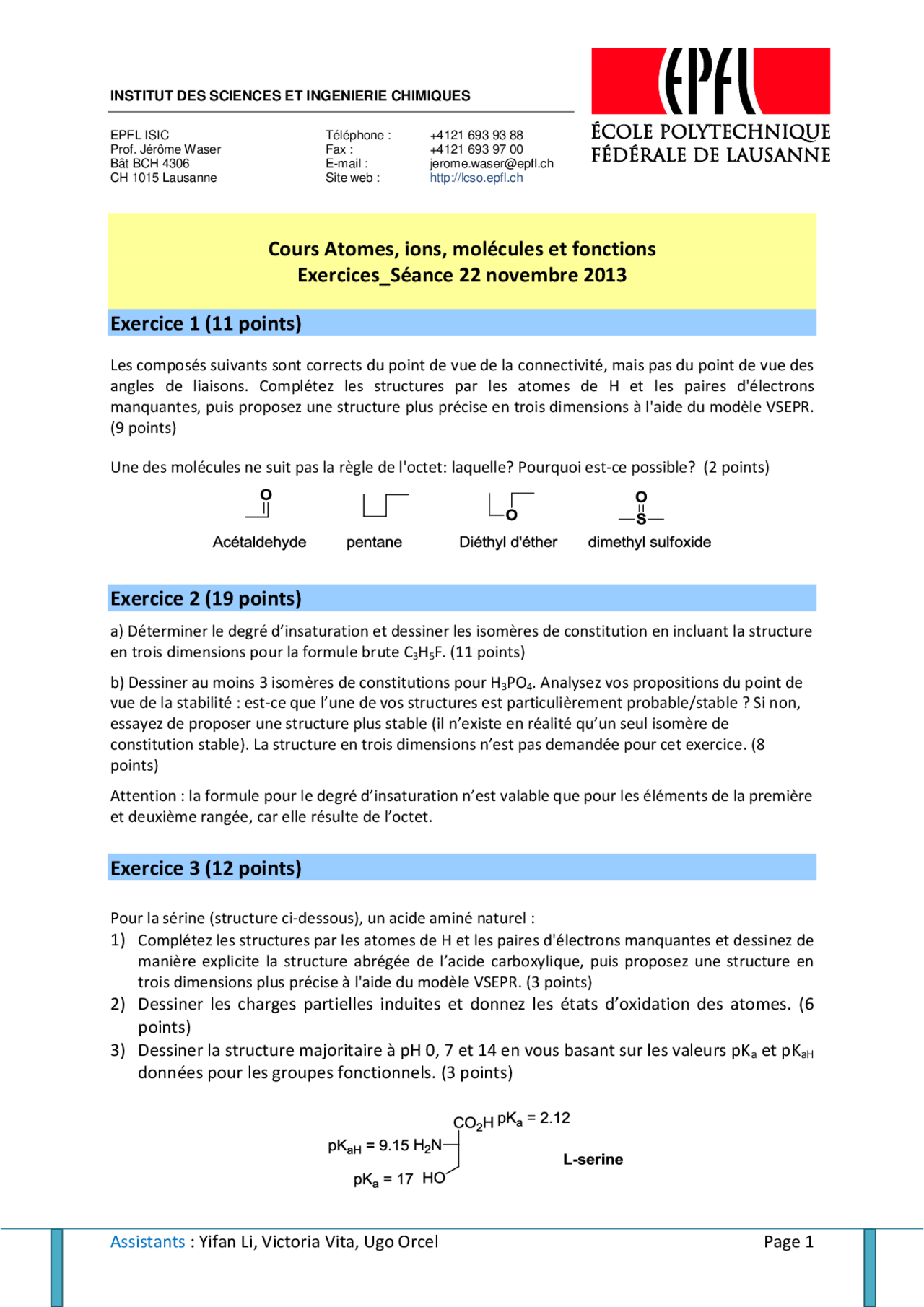Exercices Sur Le Cours Atomes Ions Molécules Et Fonctions Docsity