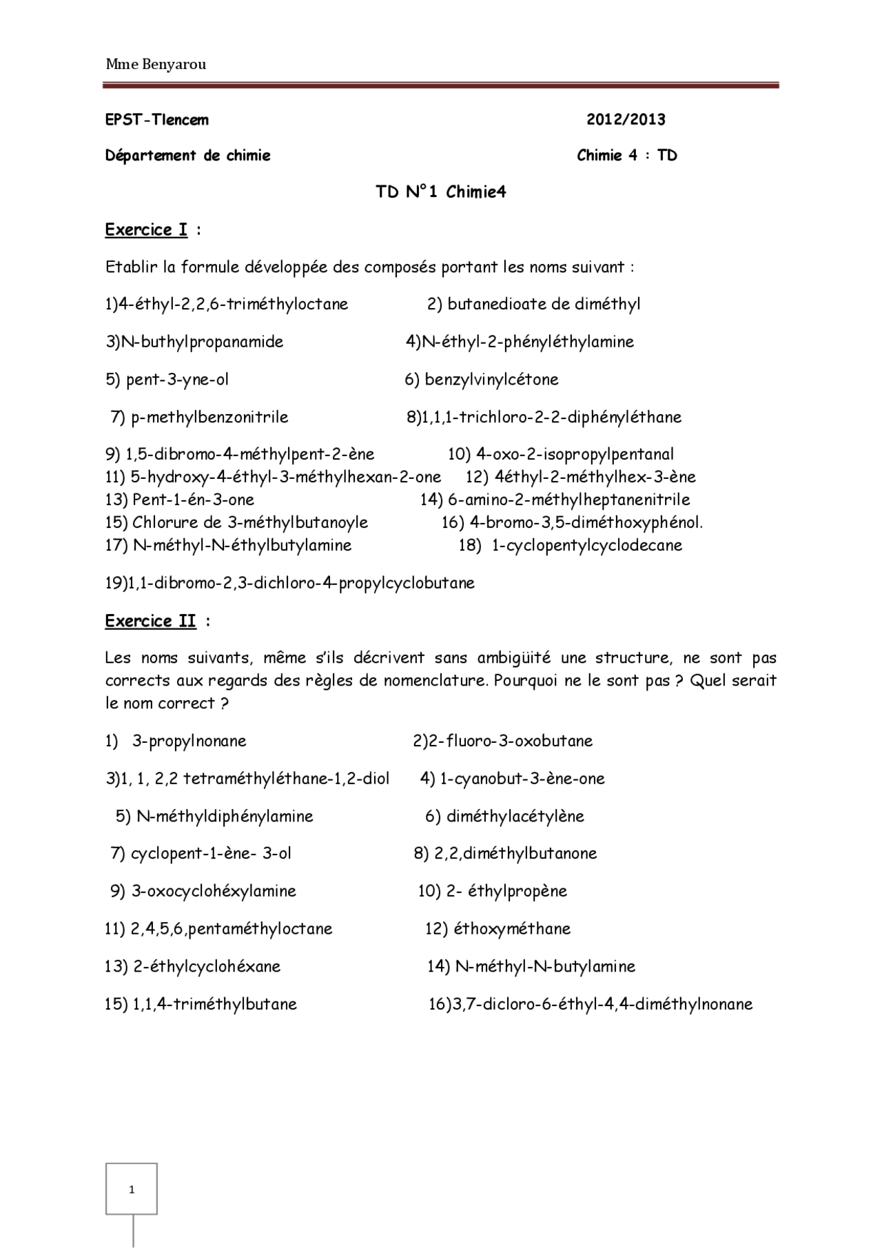 Exercices Et Corrigé Td N°1 Chimie 4 Exercices Chimie Docsity