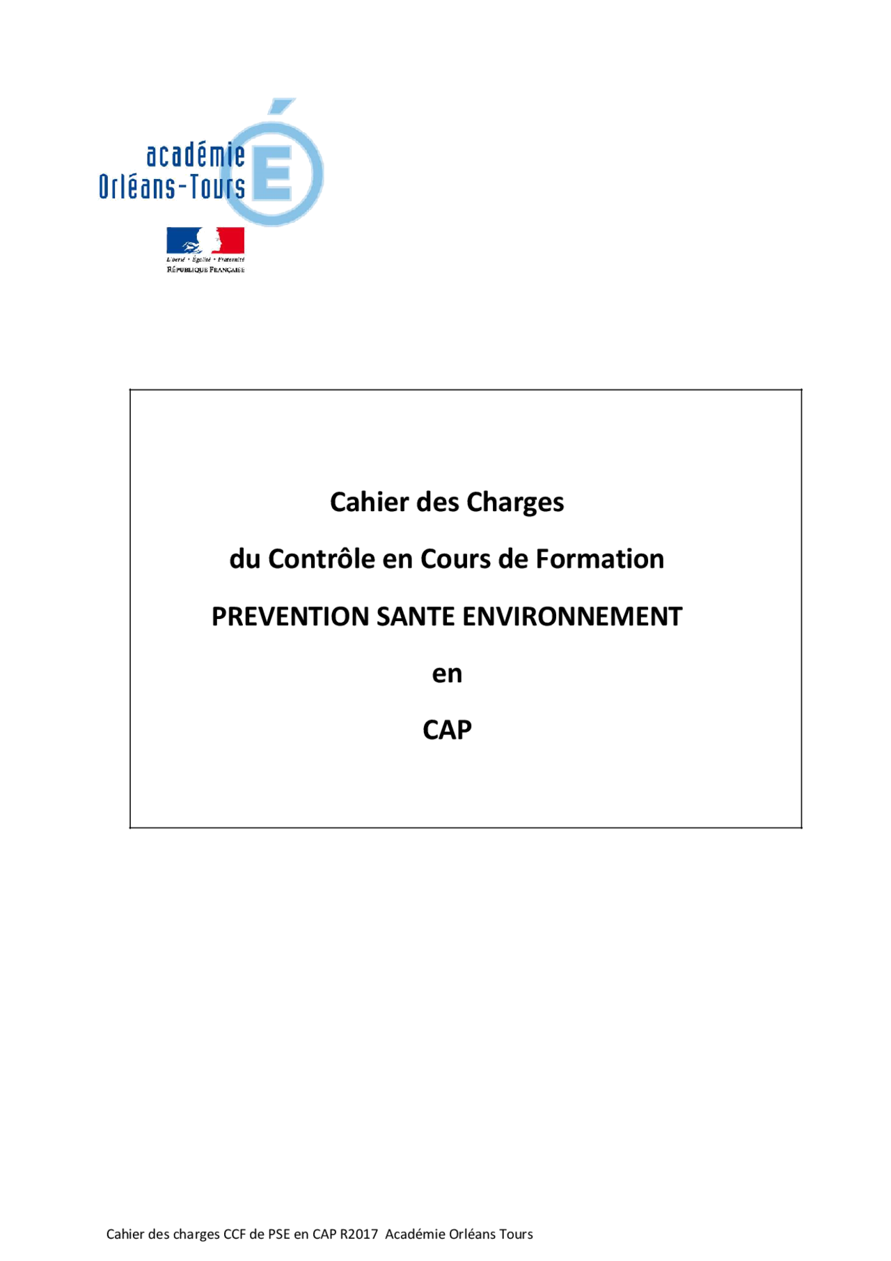 Cahier des Charges CCF de PSE en CAP R2017 - Docsity