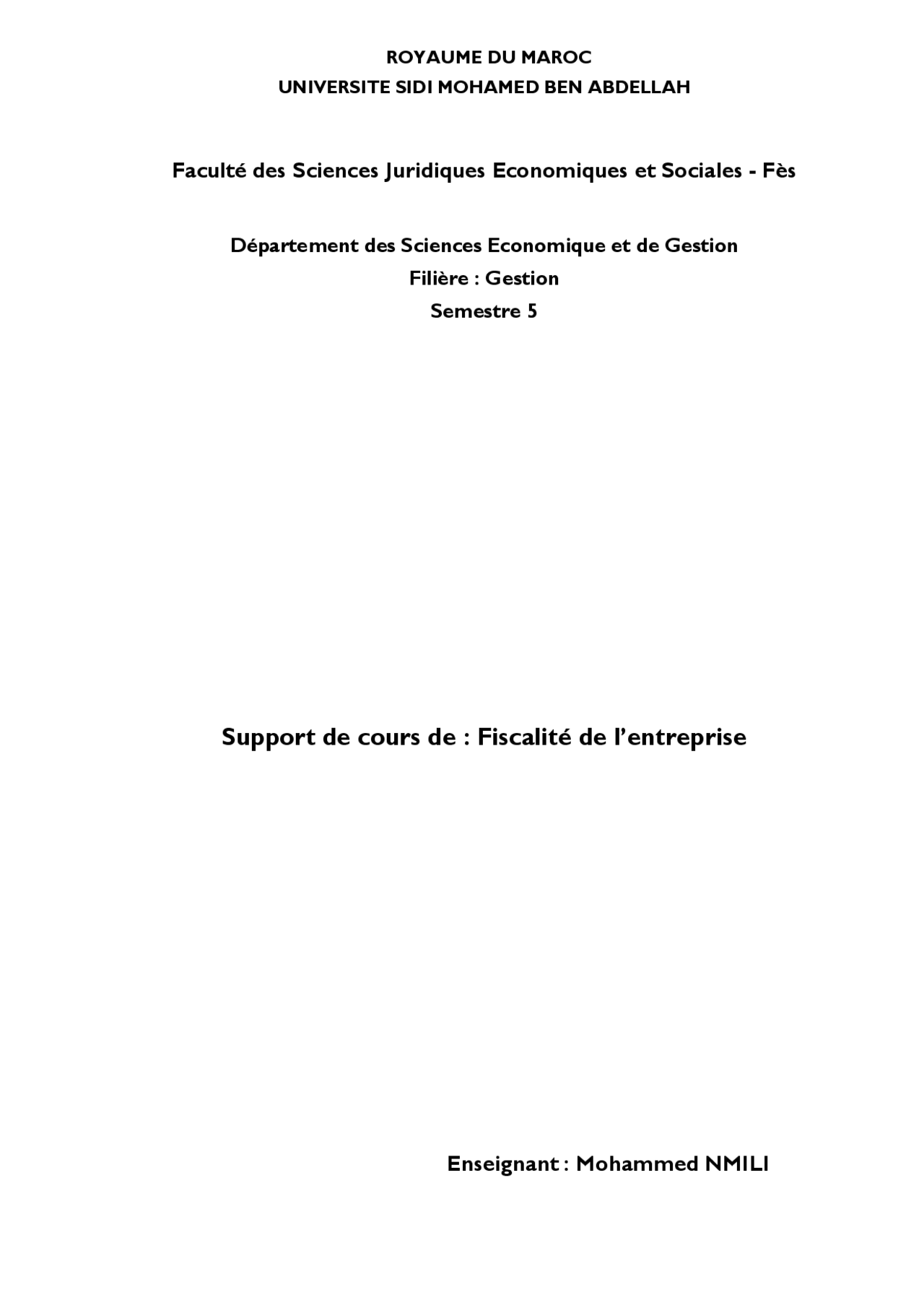 Support De Cours De Fiscalité De Lentreprise Docsity