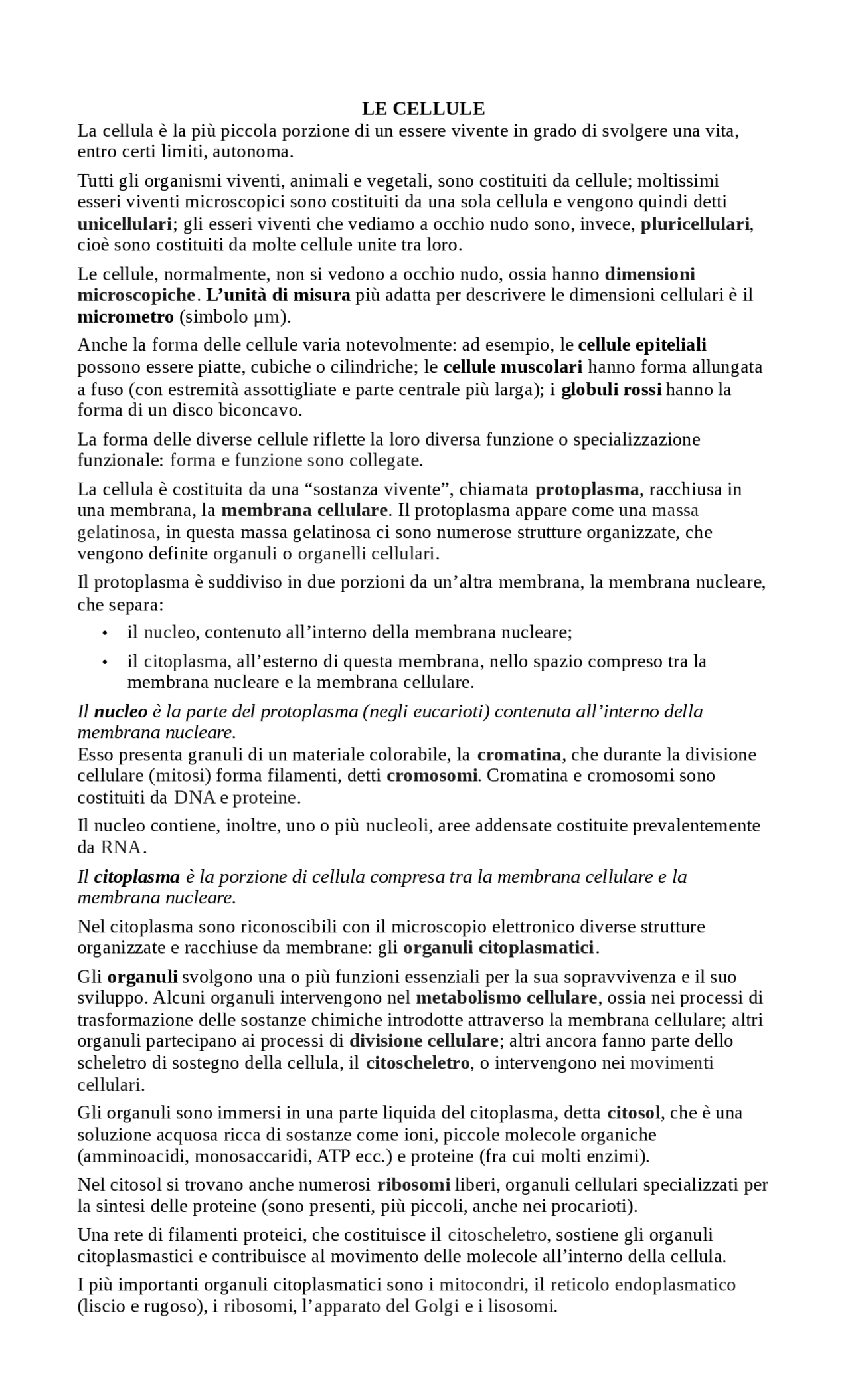 Appunti Sulle Cellule Docsity
