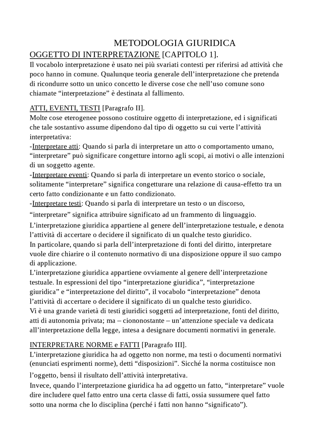 Metodologia Giuridica Docsity