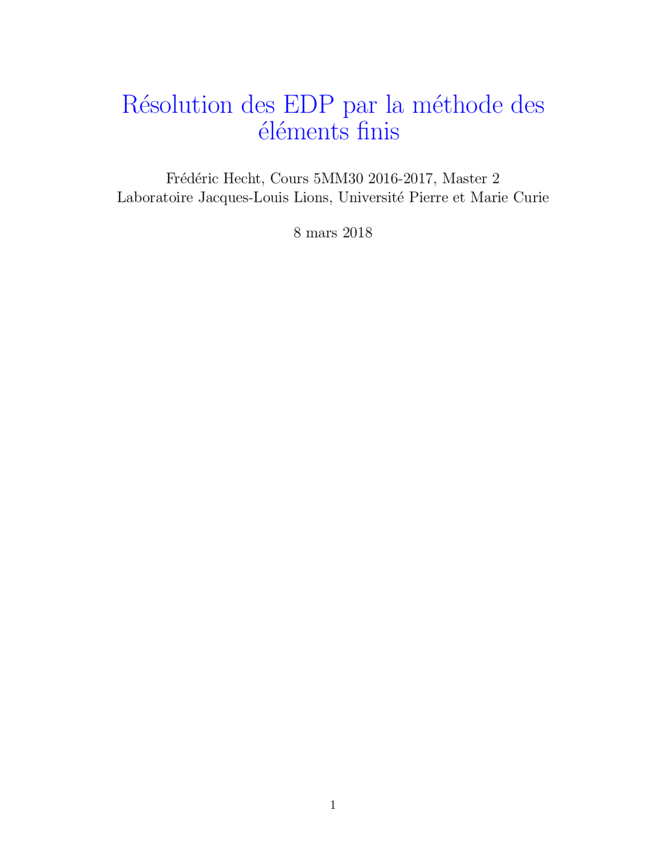 Résolution Des Edp Par La Méthode Des éléments Finis Notes Méthodes