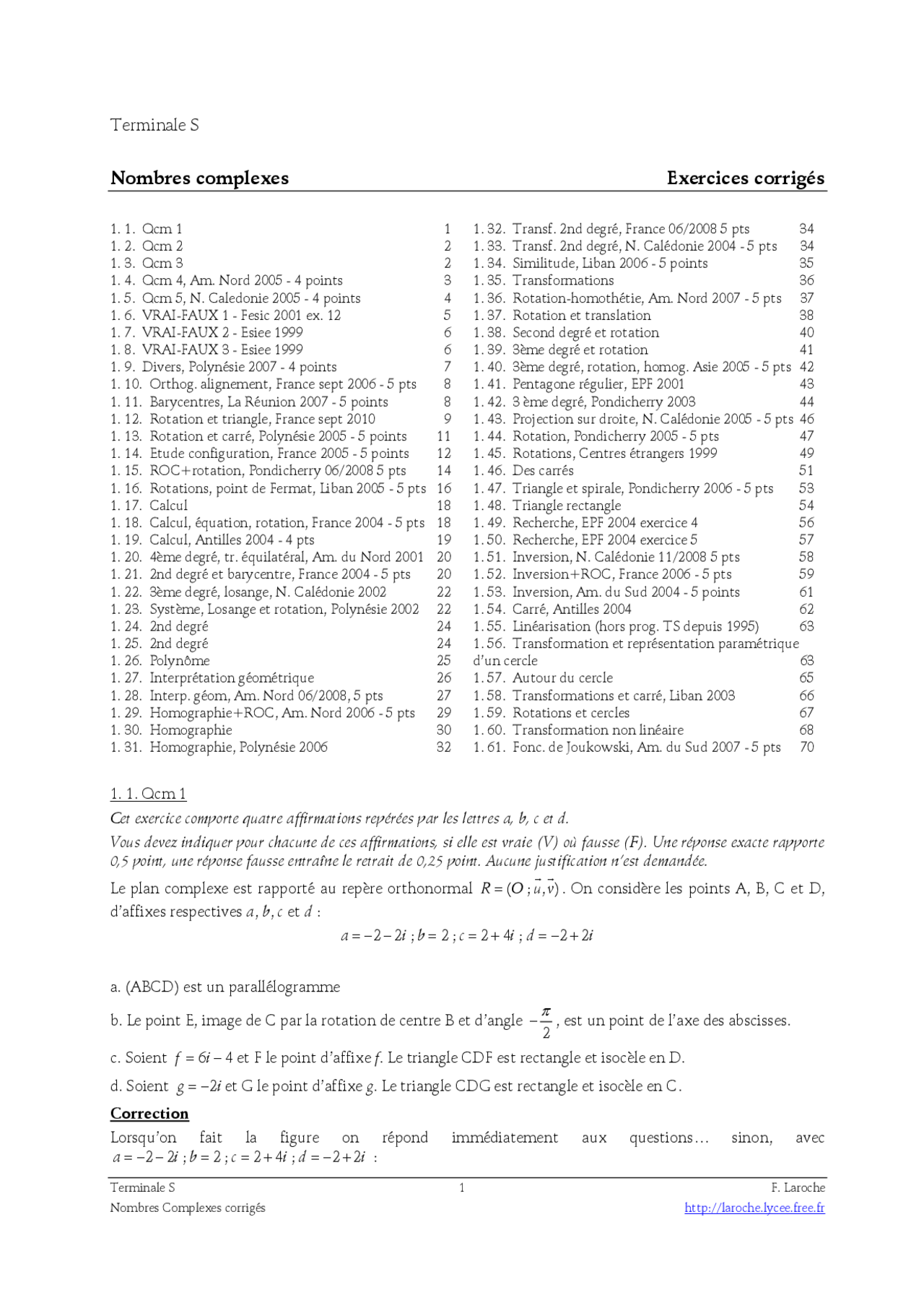 Terminale S Nombres Complexes Exercices Corrigés Docsity