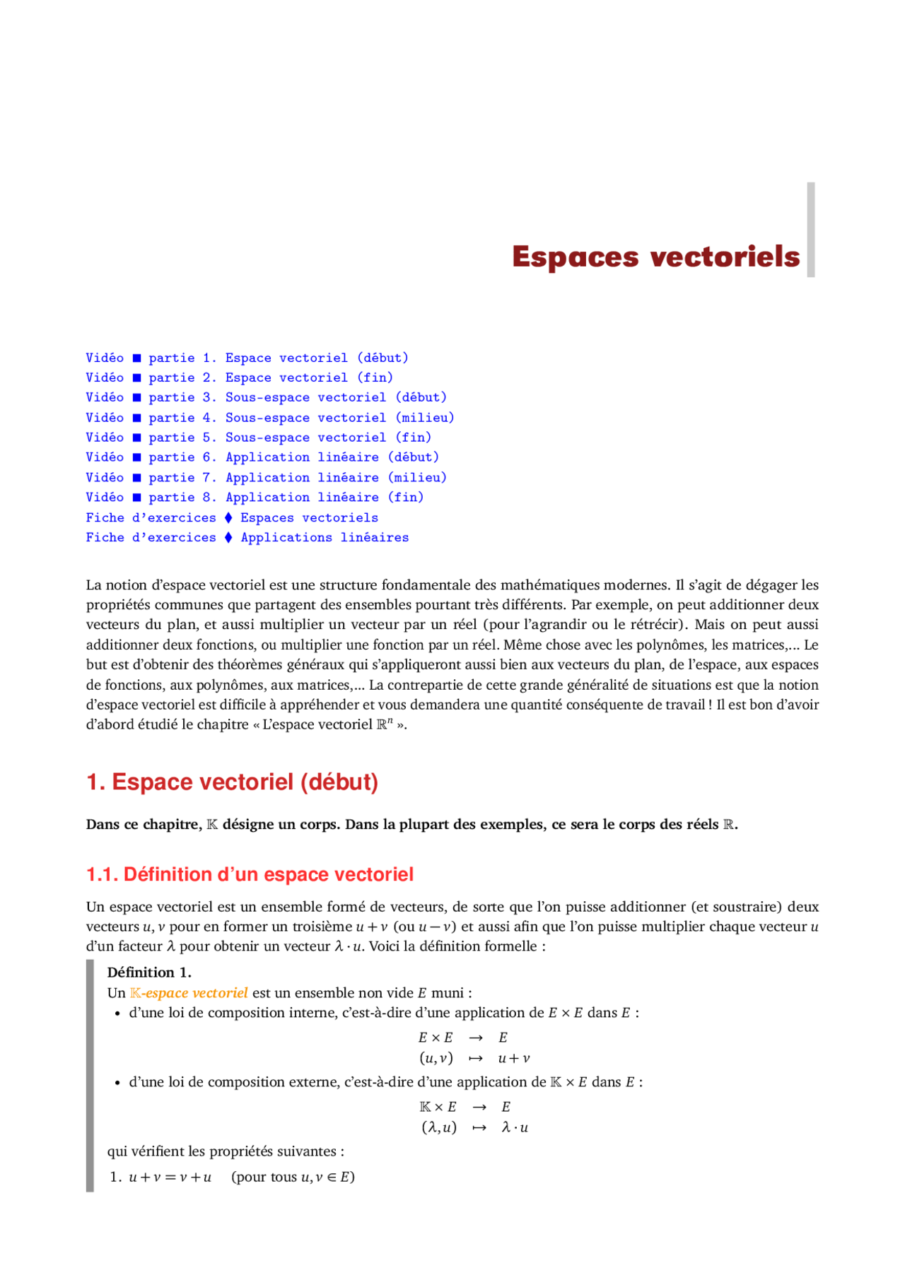Espaces Vectoriels Sous Espace Vectoriel Application Linéaire