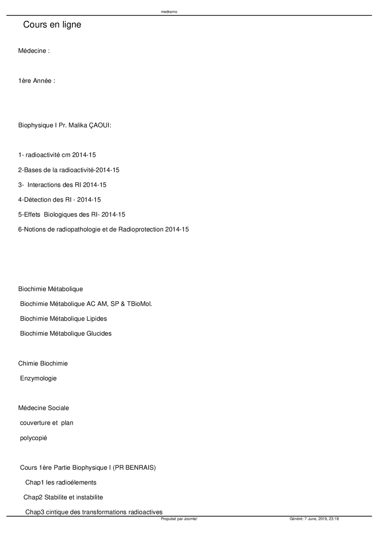 Matières du cours en ligne de mèdicine 1ère année | Schémas Mèdecine ...