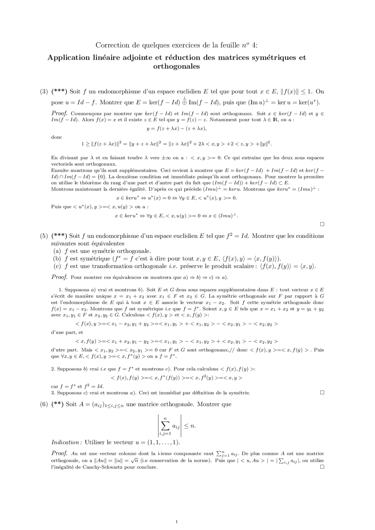 Correction De Quelques Exercices De La Feuille N°4 Application Lin