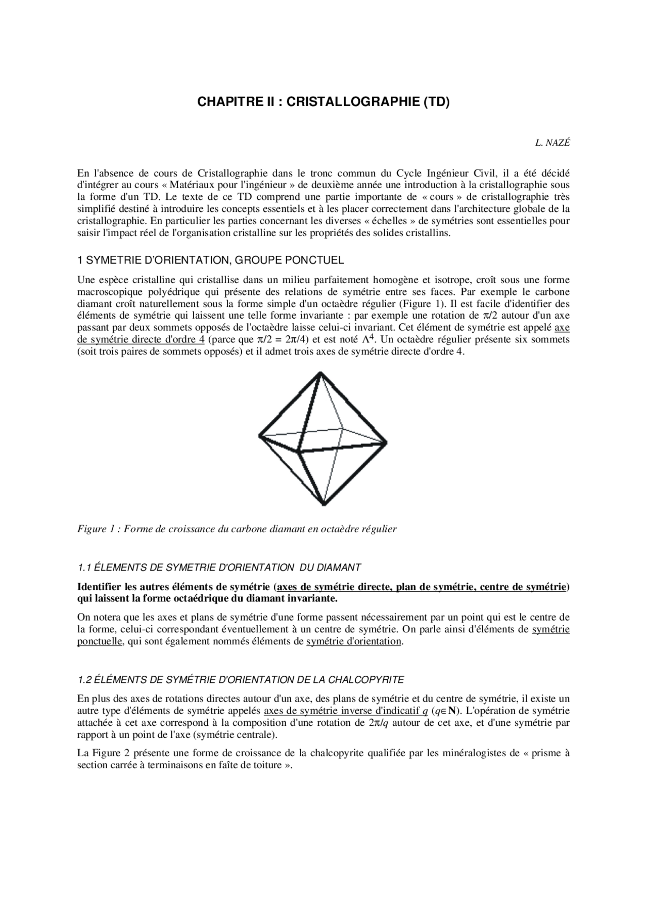 Chapitre Ii Cristallographie Td Notes Cristallographie Docsity