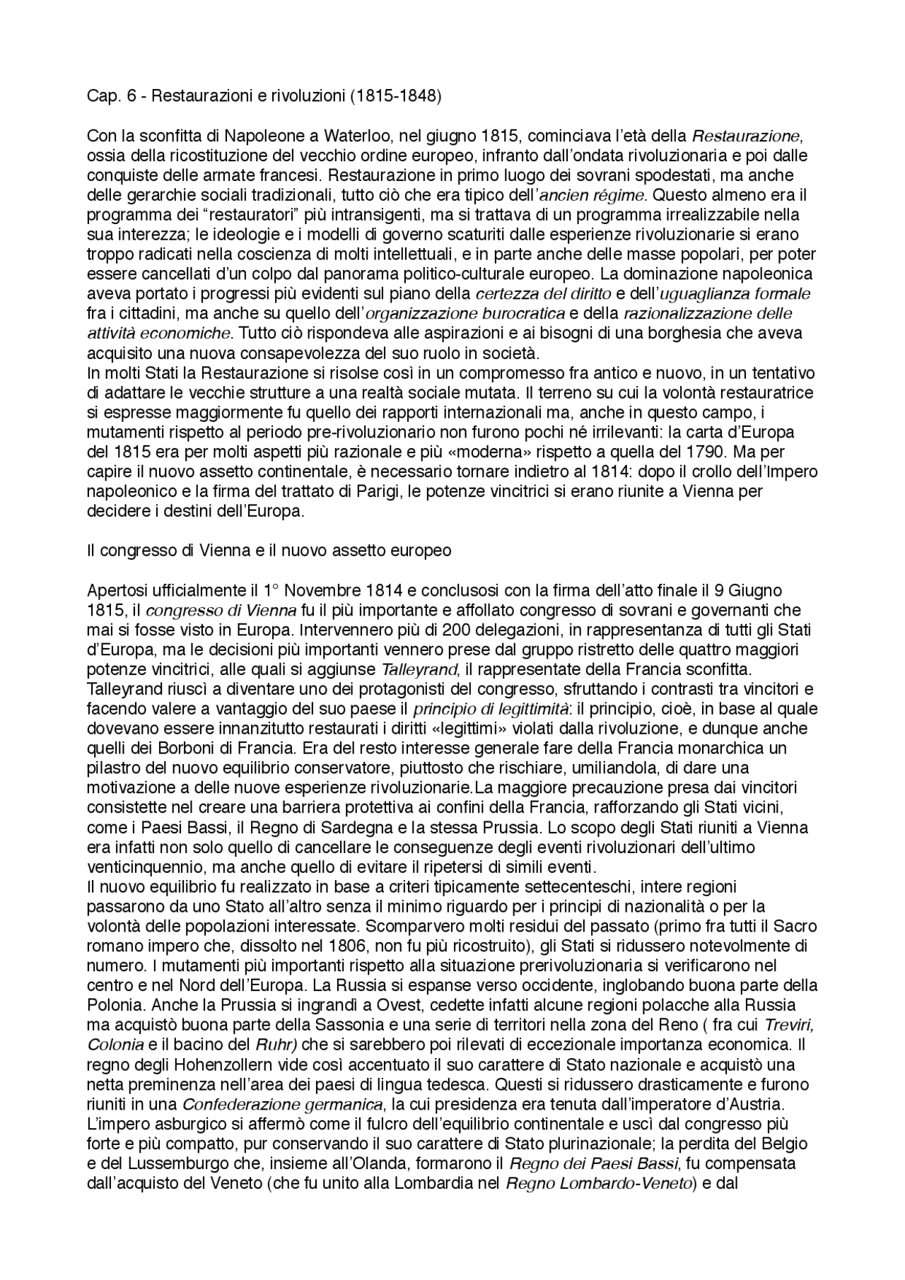 Restaurazioni E Rivoluzioni Docsity
