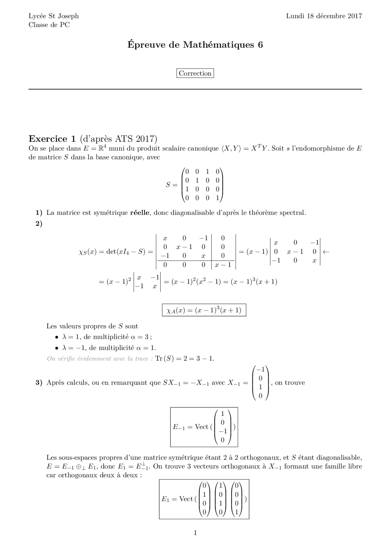 Épreuve de Mathématiques 6 - Classe de PC 2017 - Docsity
