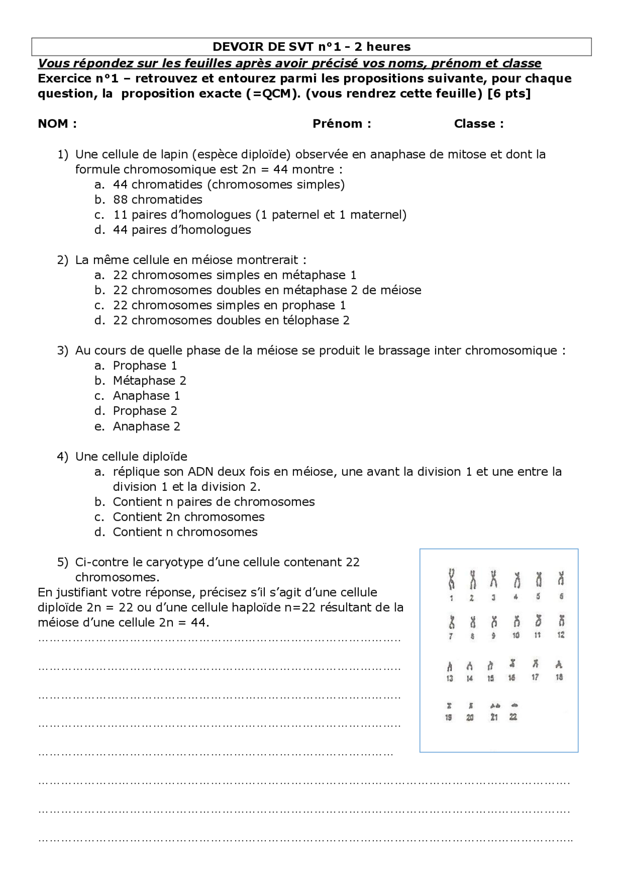Devoir de sciences de la vie et de la terre - Docsity