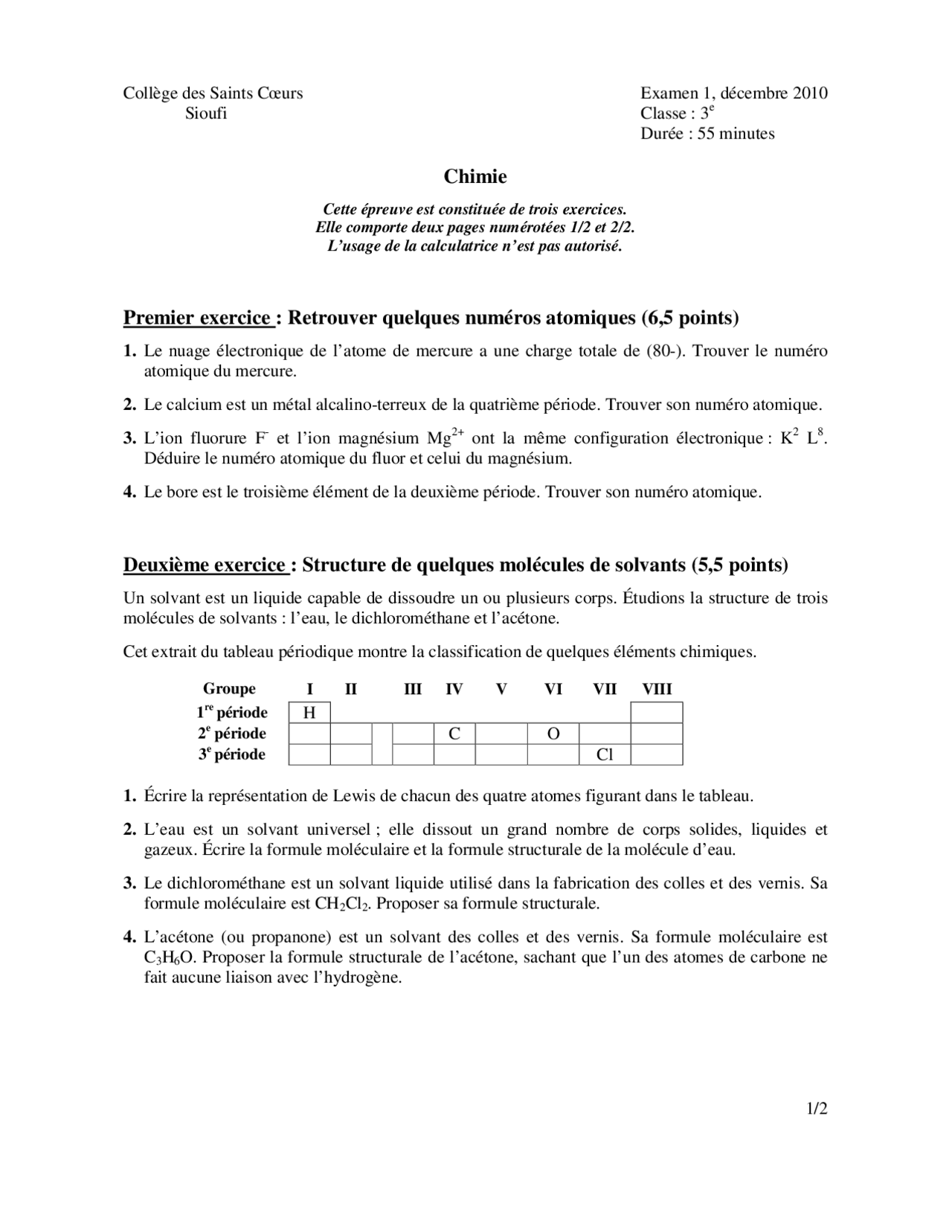 épreuve De Chimie Avec Corrigé Docsity