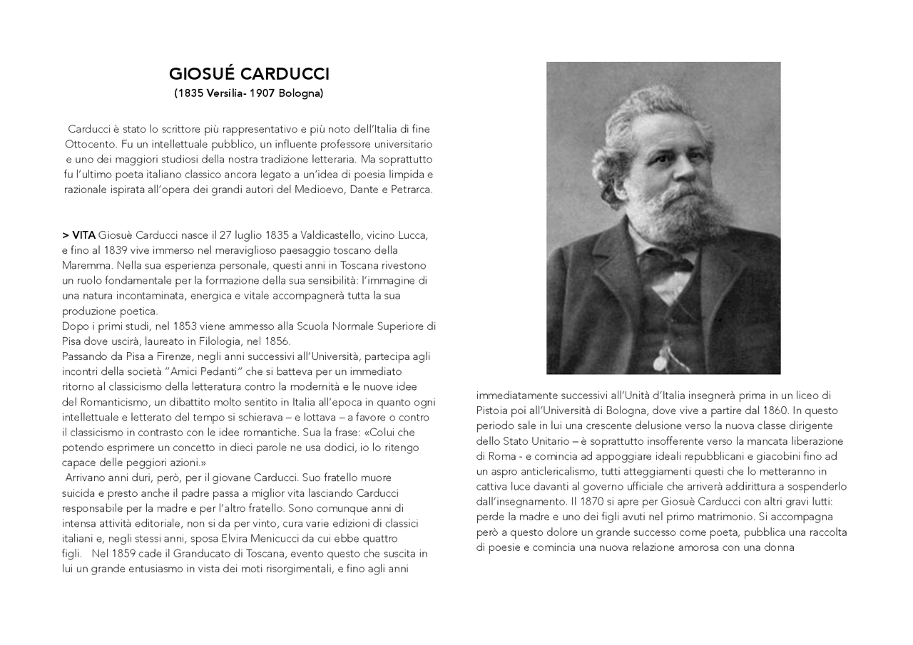 Tutto Su GiosuÉ Carducci Docsity