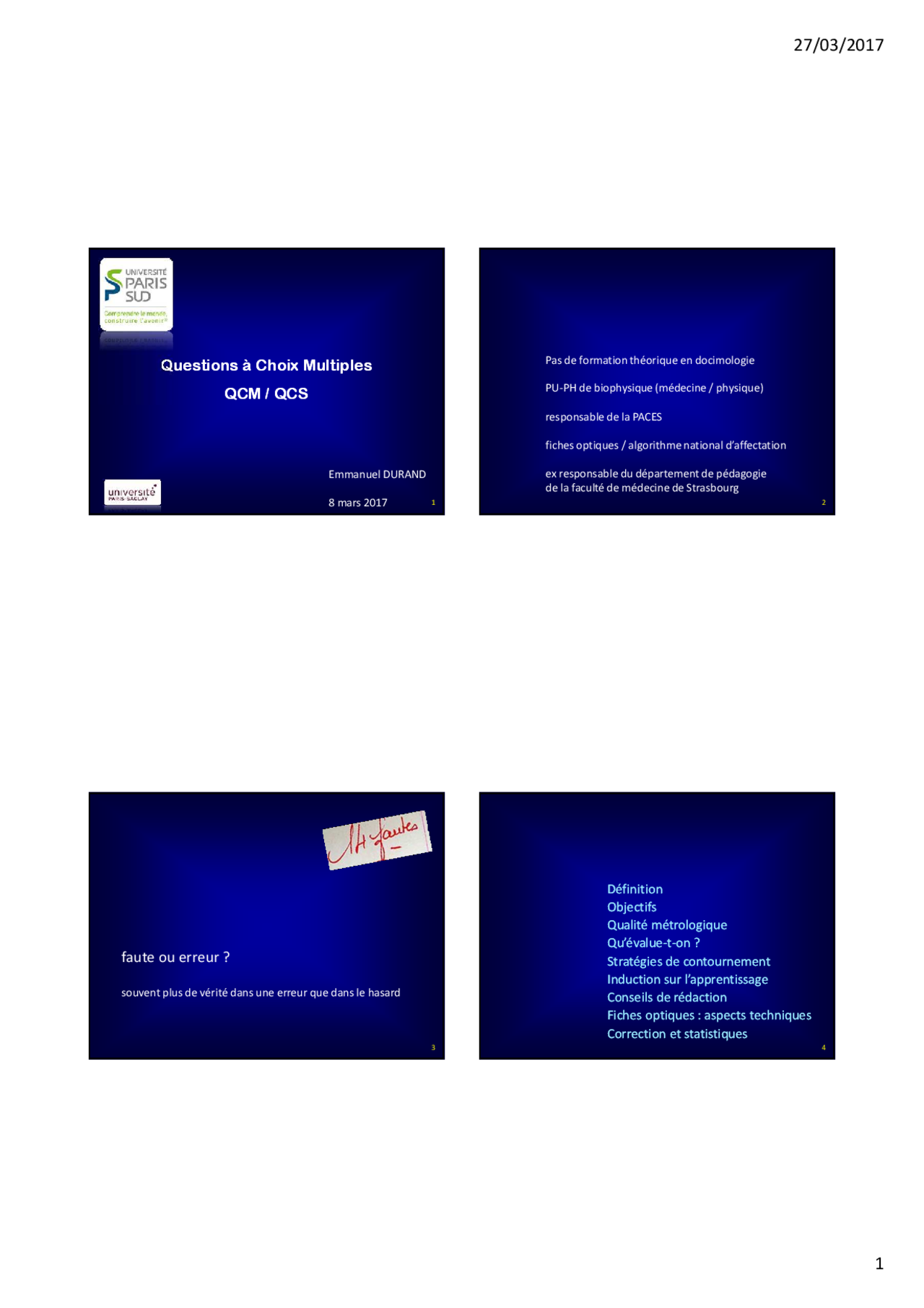 Questions à choix multiples qcm/qcs | Slides Statistiques | Docsity