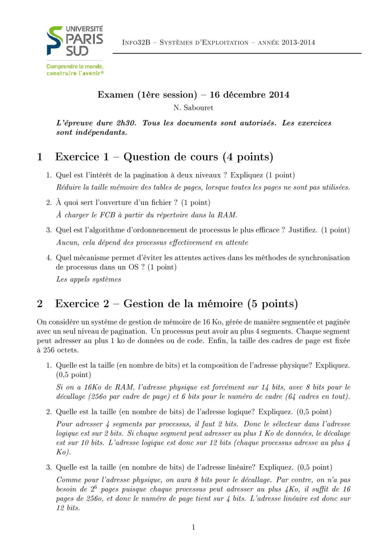 Info32b Examen 1ère Session Avec Correction 16 Décembre 2014