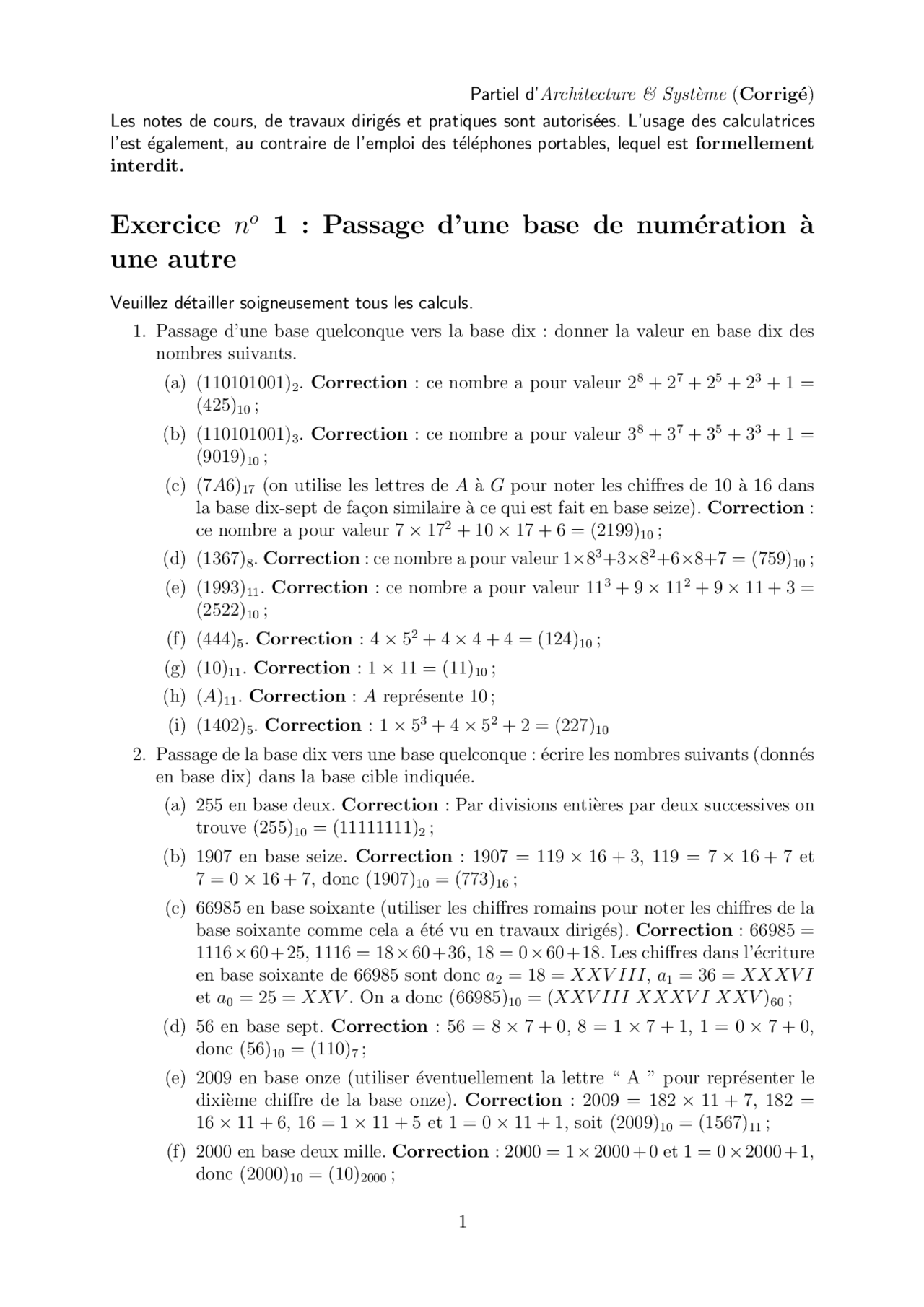 Exercices Sur Le Partiel Darchitecture And Système Corrigé Exercices