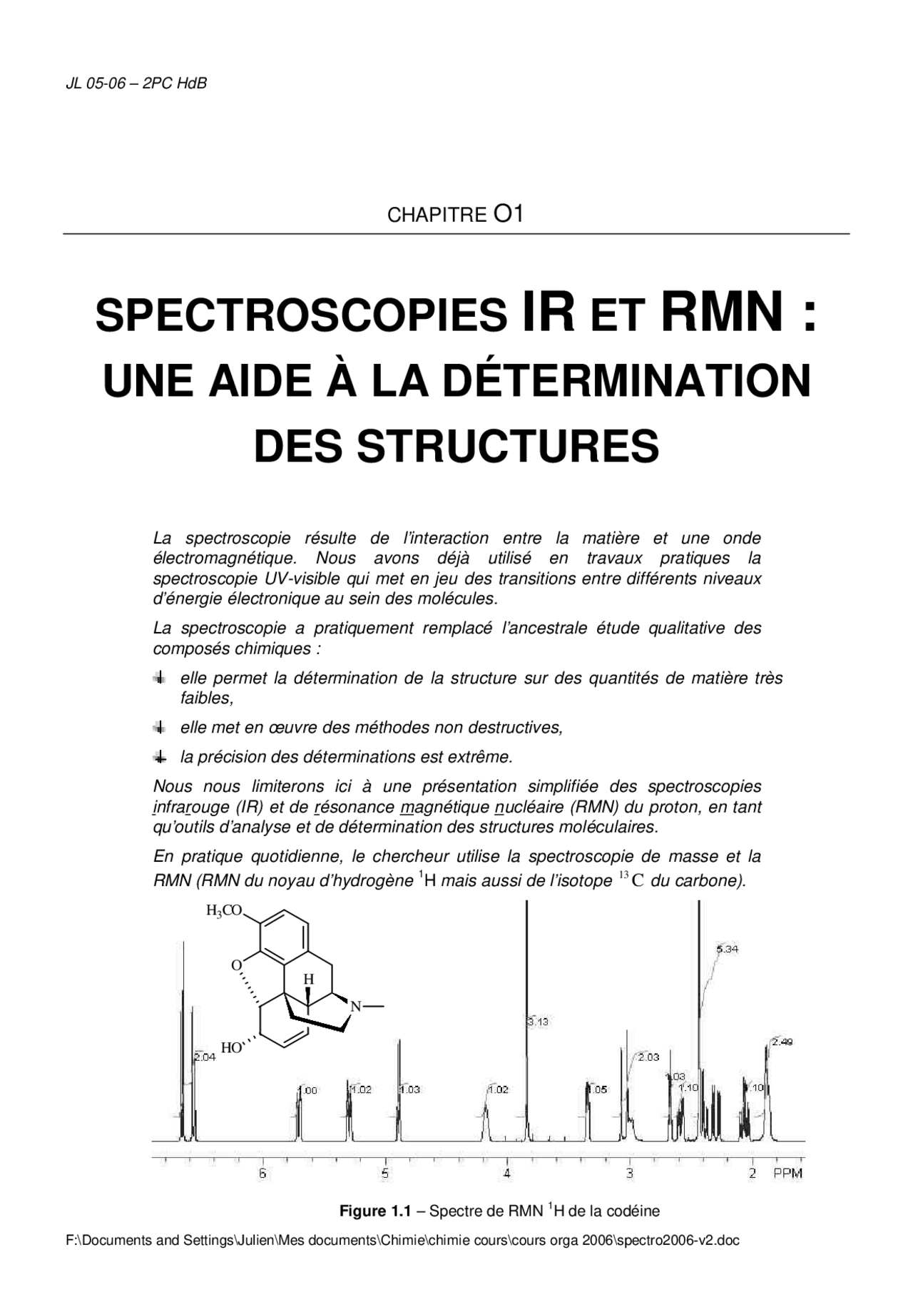 Spectroscopies Ir Et Rmn Une Aide à La Détermination Des Structures