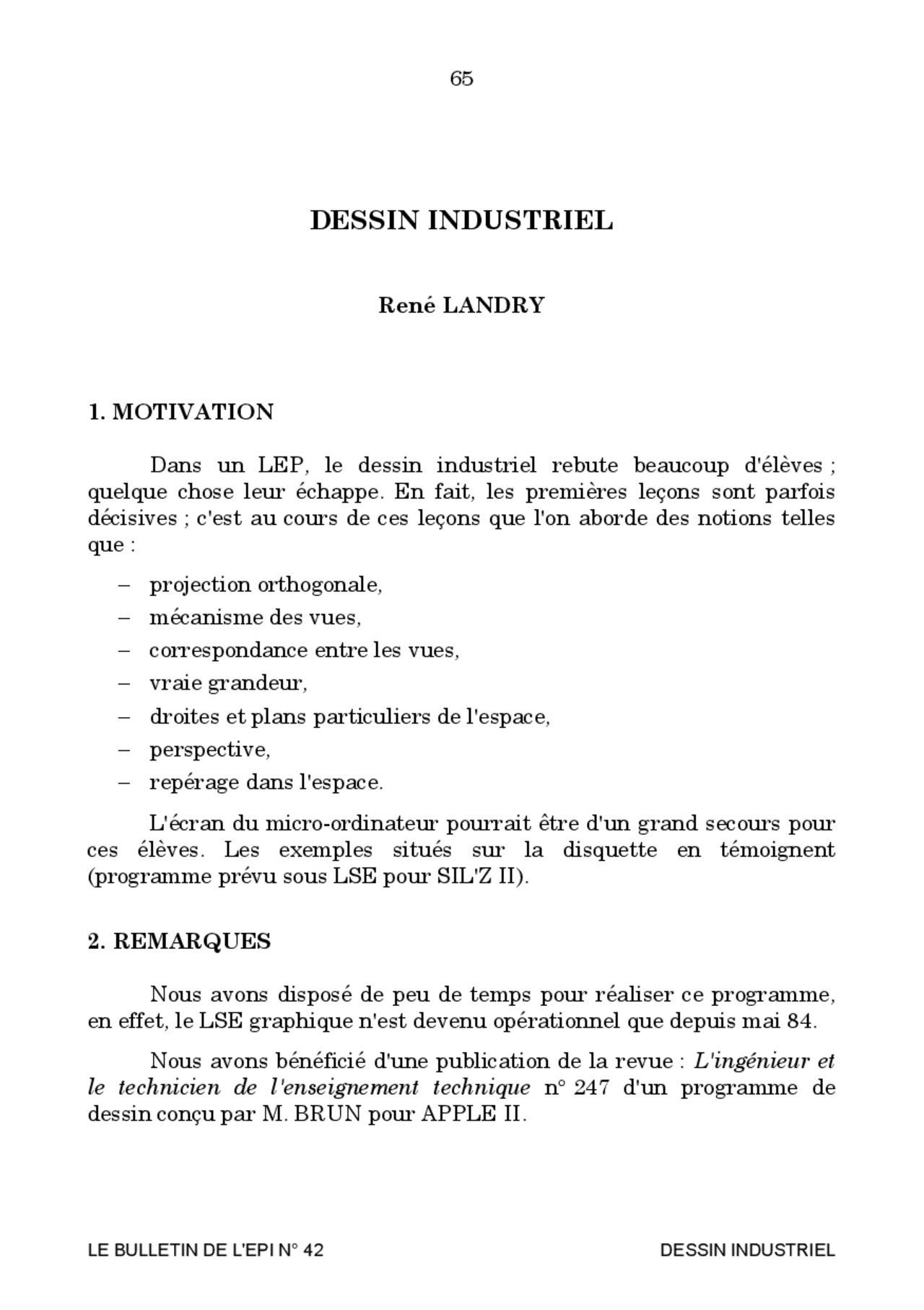 Dessin Industriel Motivation Remarques Projet Problèmes
