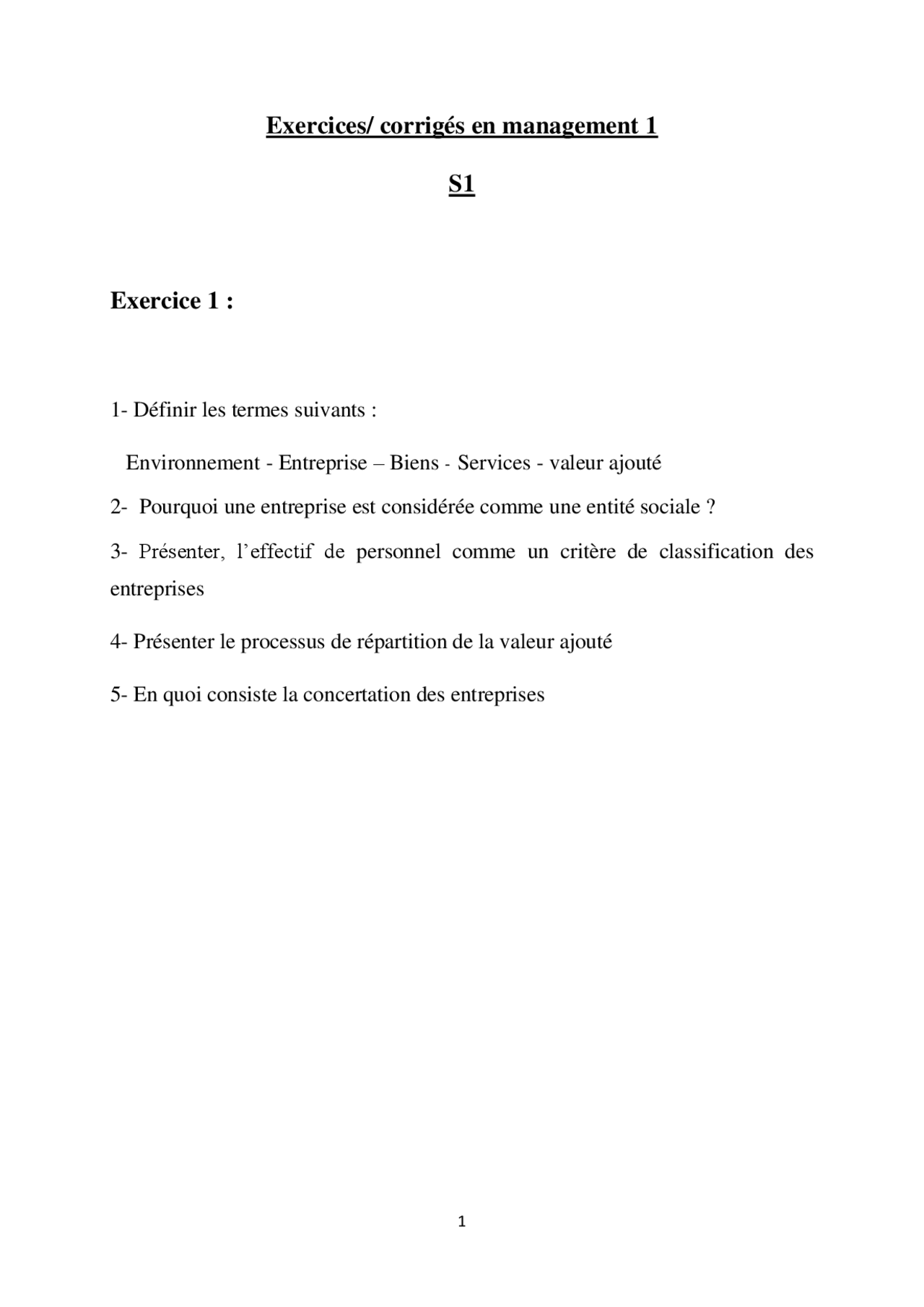 Exercices Corrigés En Management 1 Exercices Principes De Management