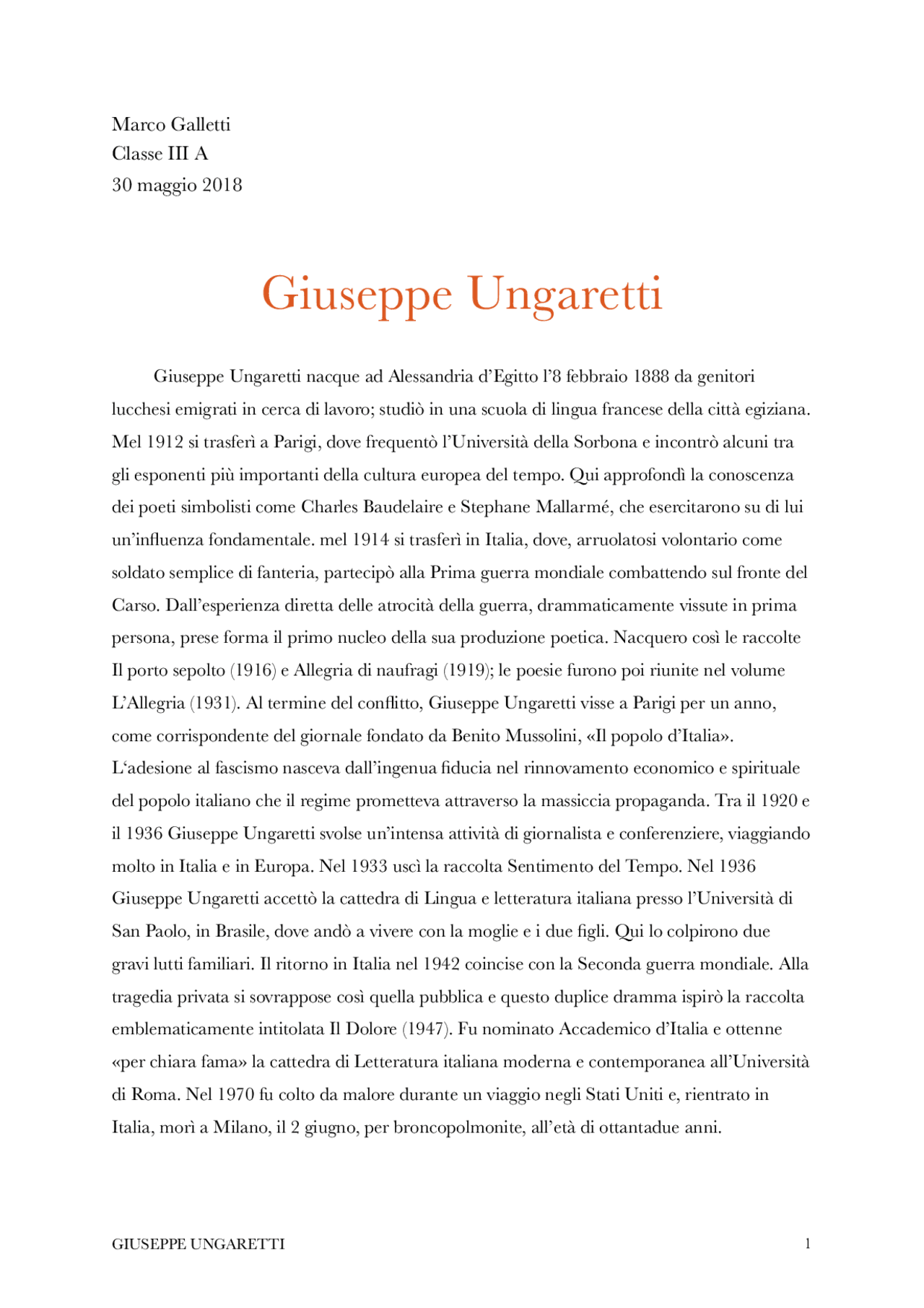 Giuseppe Ungaretti Vita E Opere Docsity