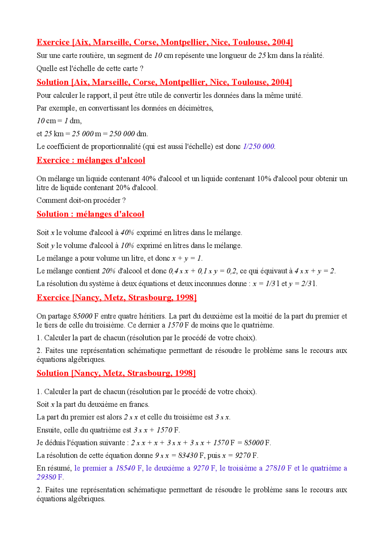 Exercices Et Solutions De Mathématiques Docsity