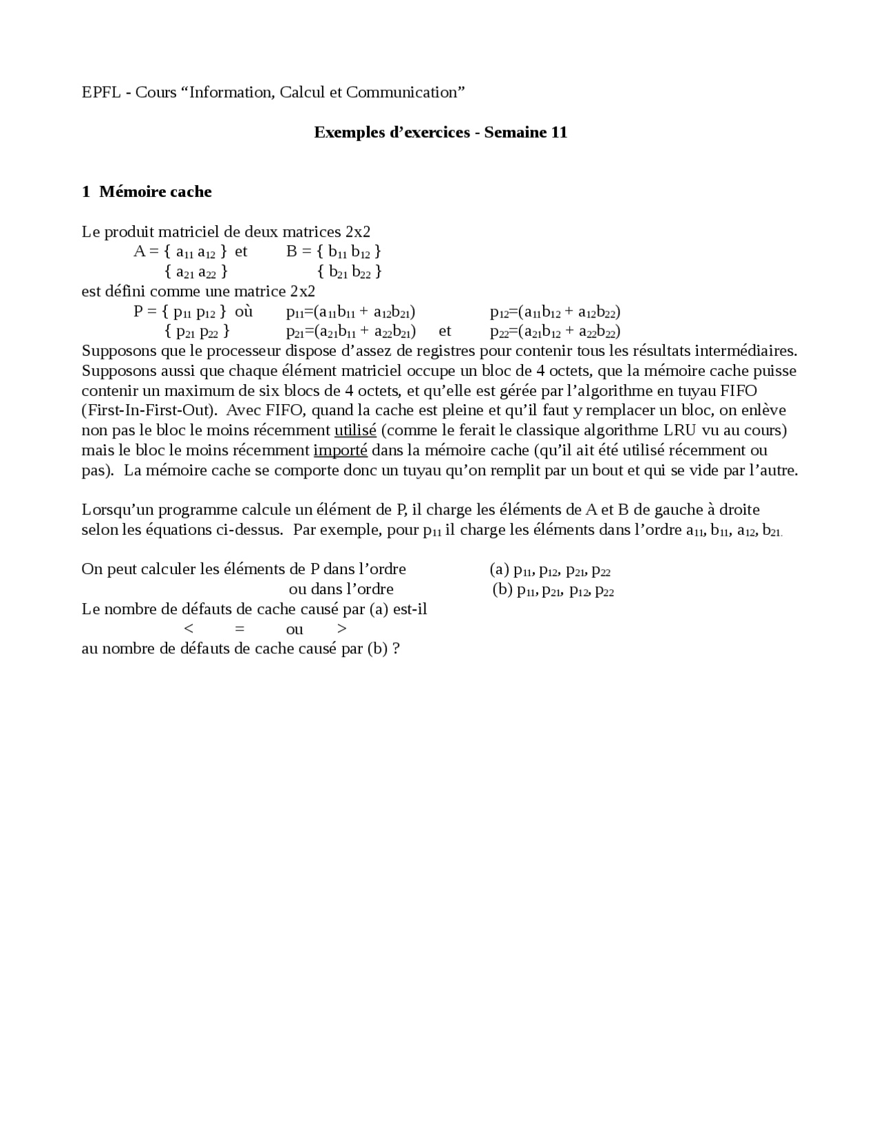EPFL - Cours “Information, Calcul et Communication” - Docsity