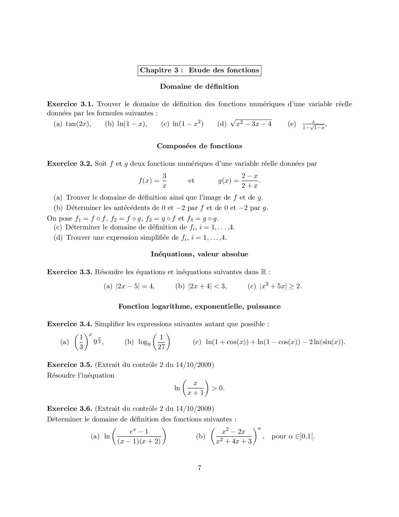 Chapitre 3 Etude Des Fonctions Avec Exercices Notes Mathématiques