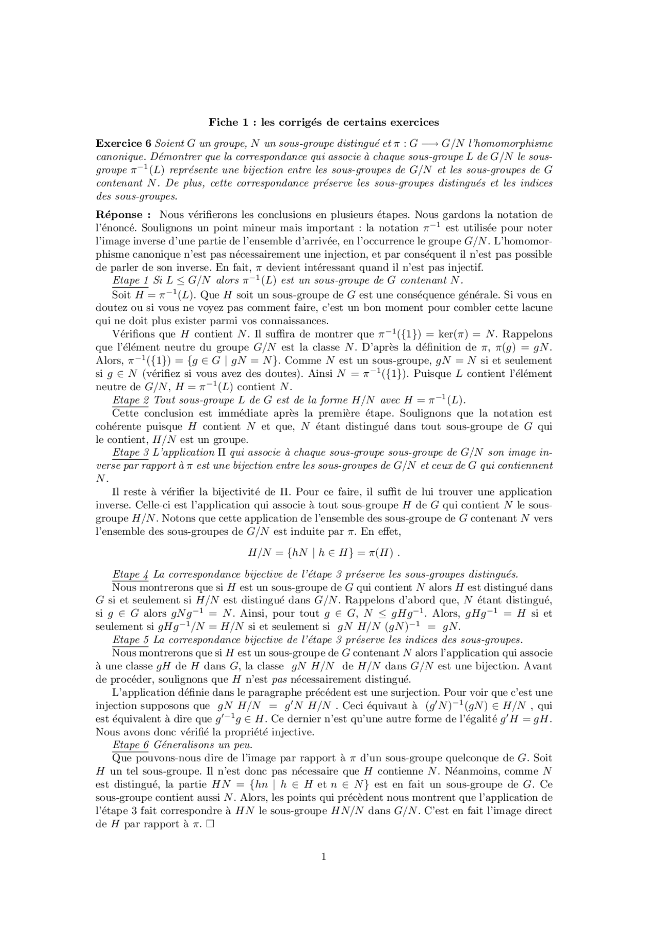 Fiche 1 Les Corrigés De Certains Exercices De Mathématiqus Docsity