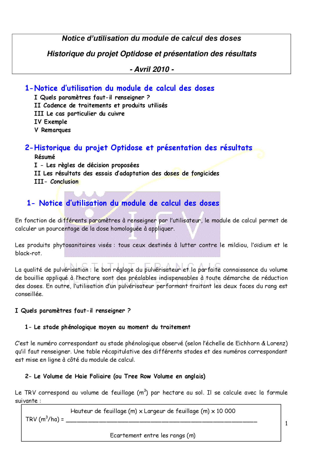 Notice d'utilisation du module de calcul des doses: Historique du ...