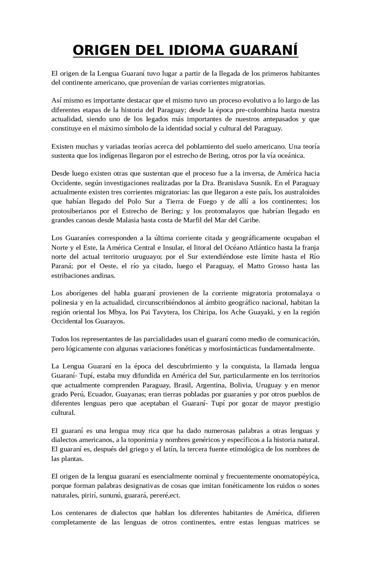 IDIOMA GUARANI EN EL PARAGUAY - Docsity