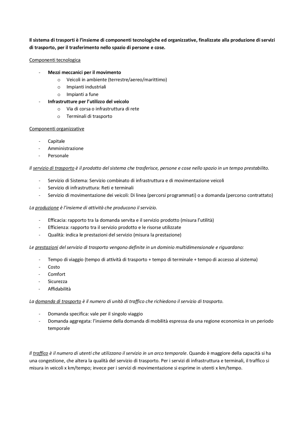 Sistemi Di Trasporto Appunti Di Economia Dei Trasporti Docsity