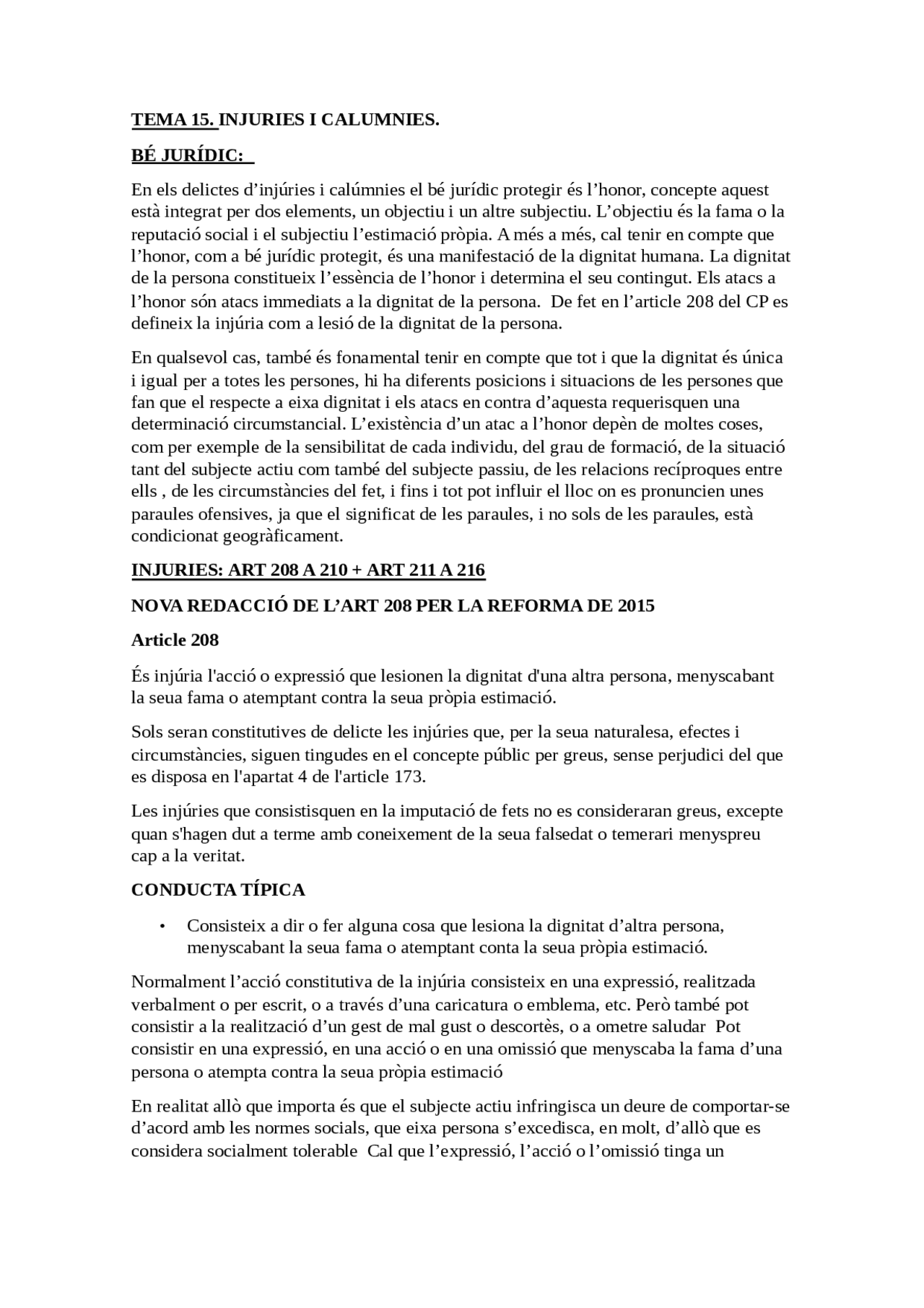 Tema 15 Injuries i calumnies - Docsity