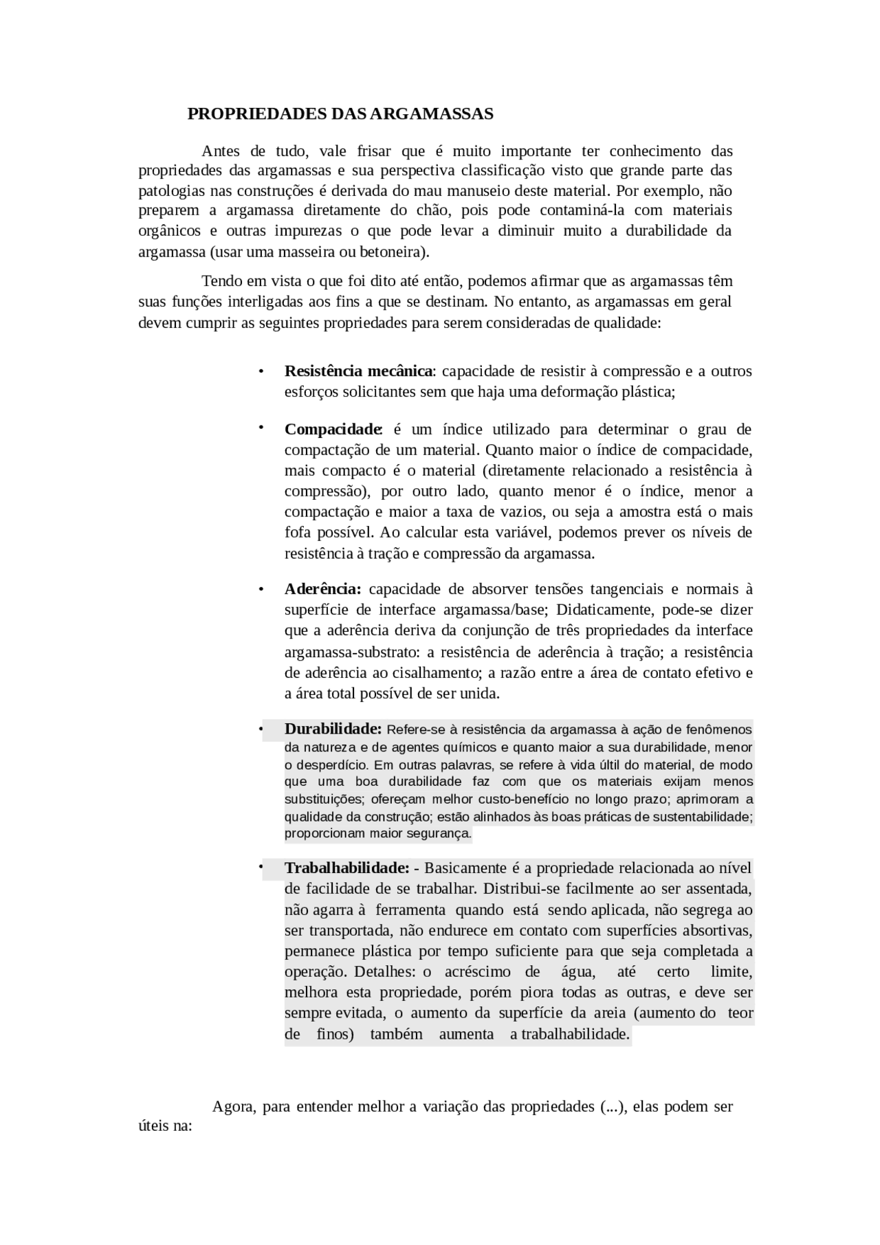 Propriedades De Argamassas Docsity