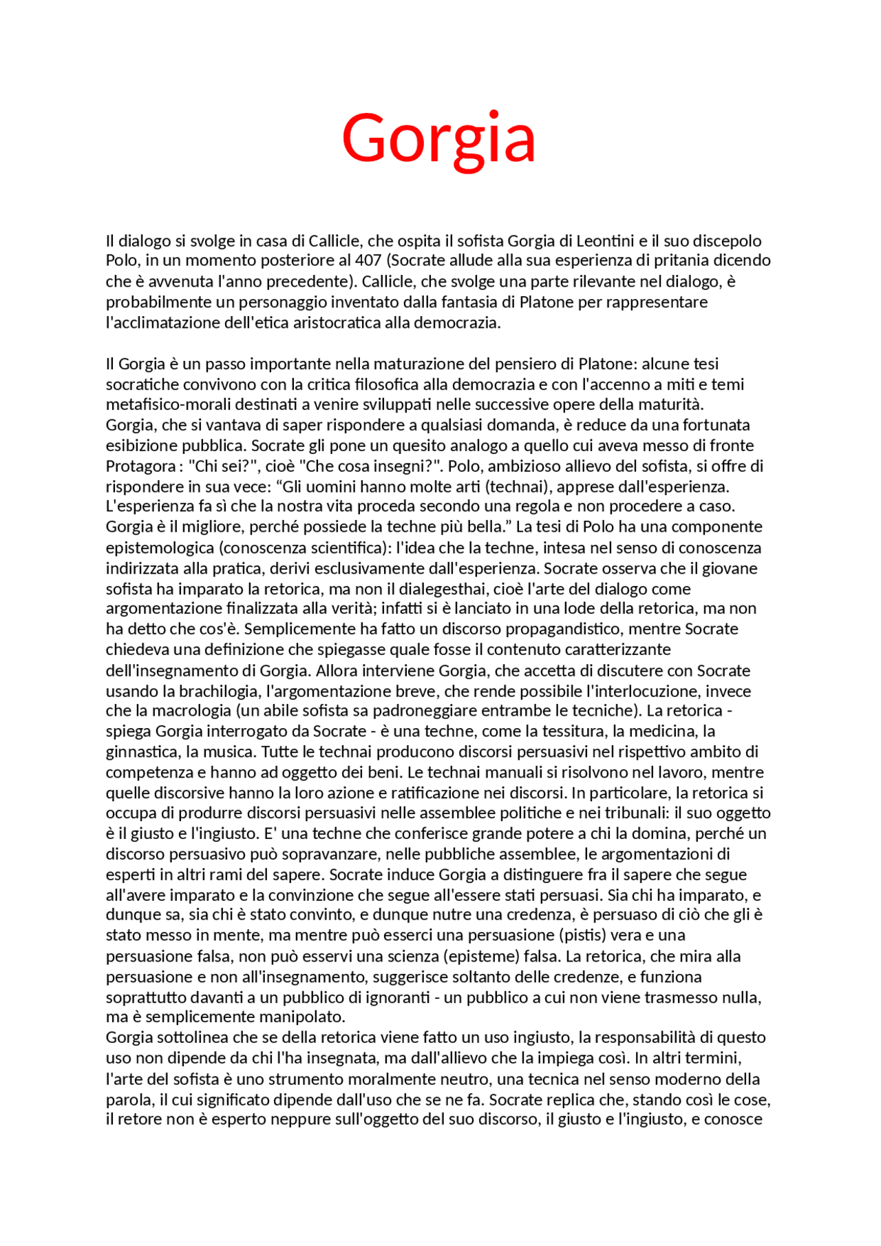 Platone Il Gorgia Classico Della Filosofia Docsity