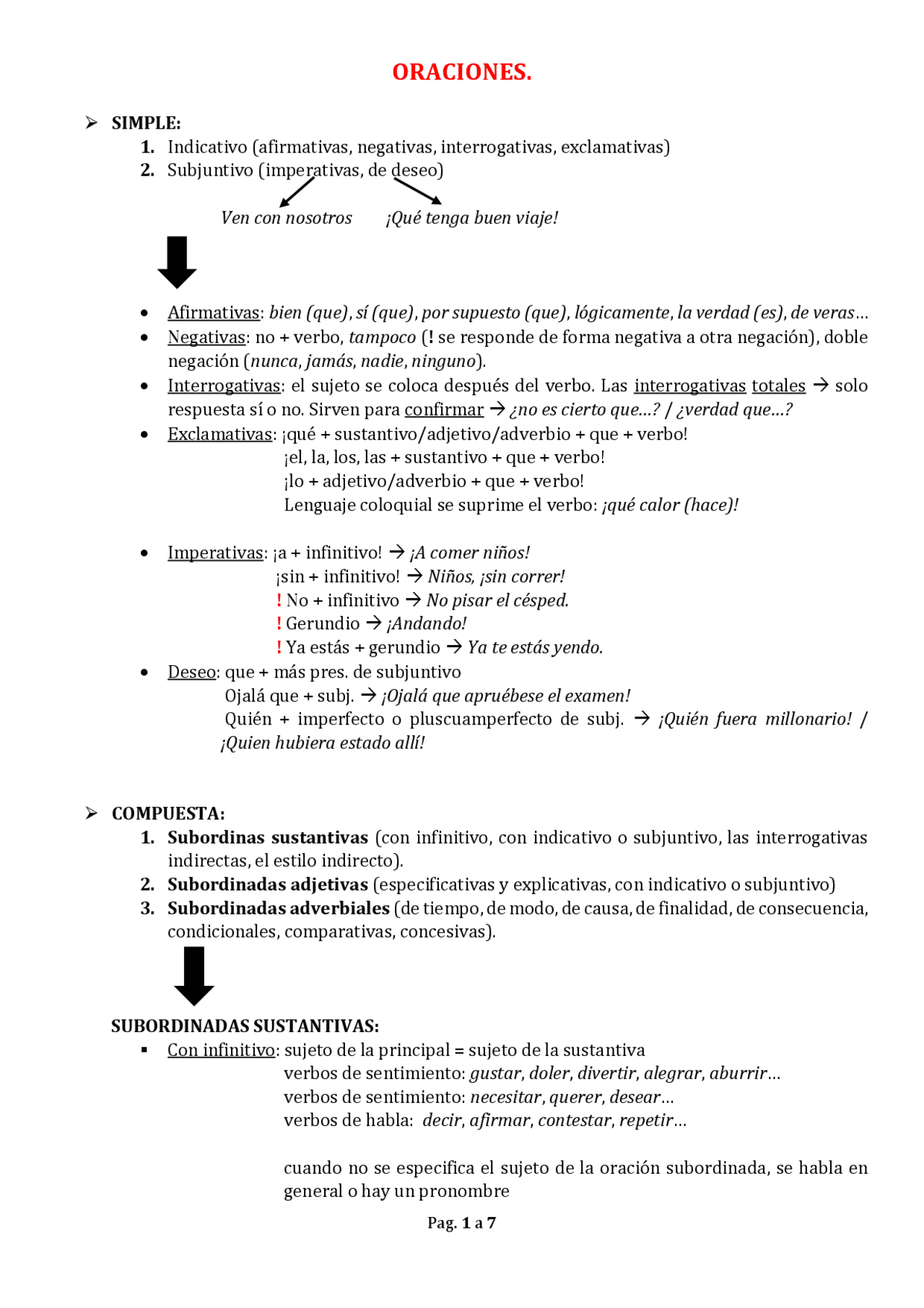 Oraciones y ejemplos en español - Docsity