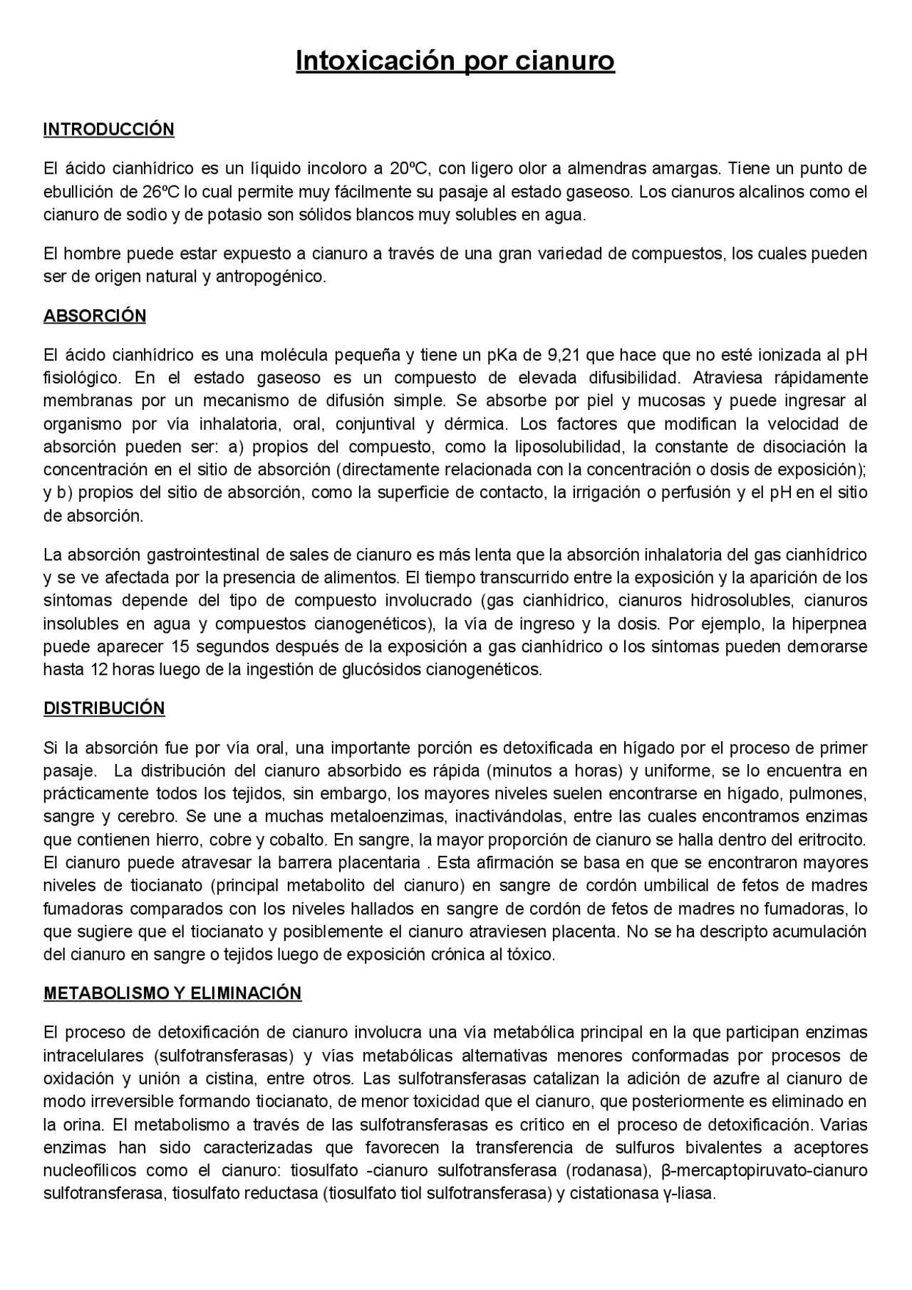 Intoxicacion Por Cianuro Docsity