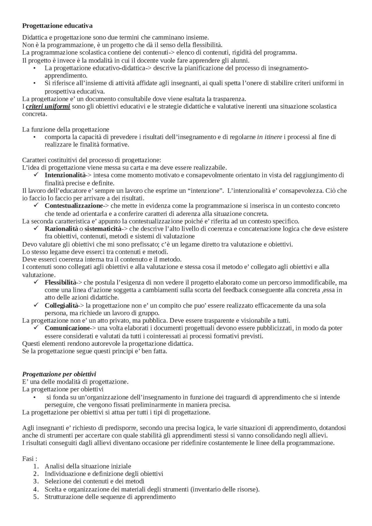 Progettazione Educativa Docsity