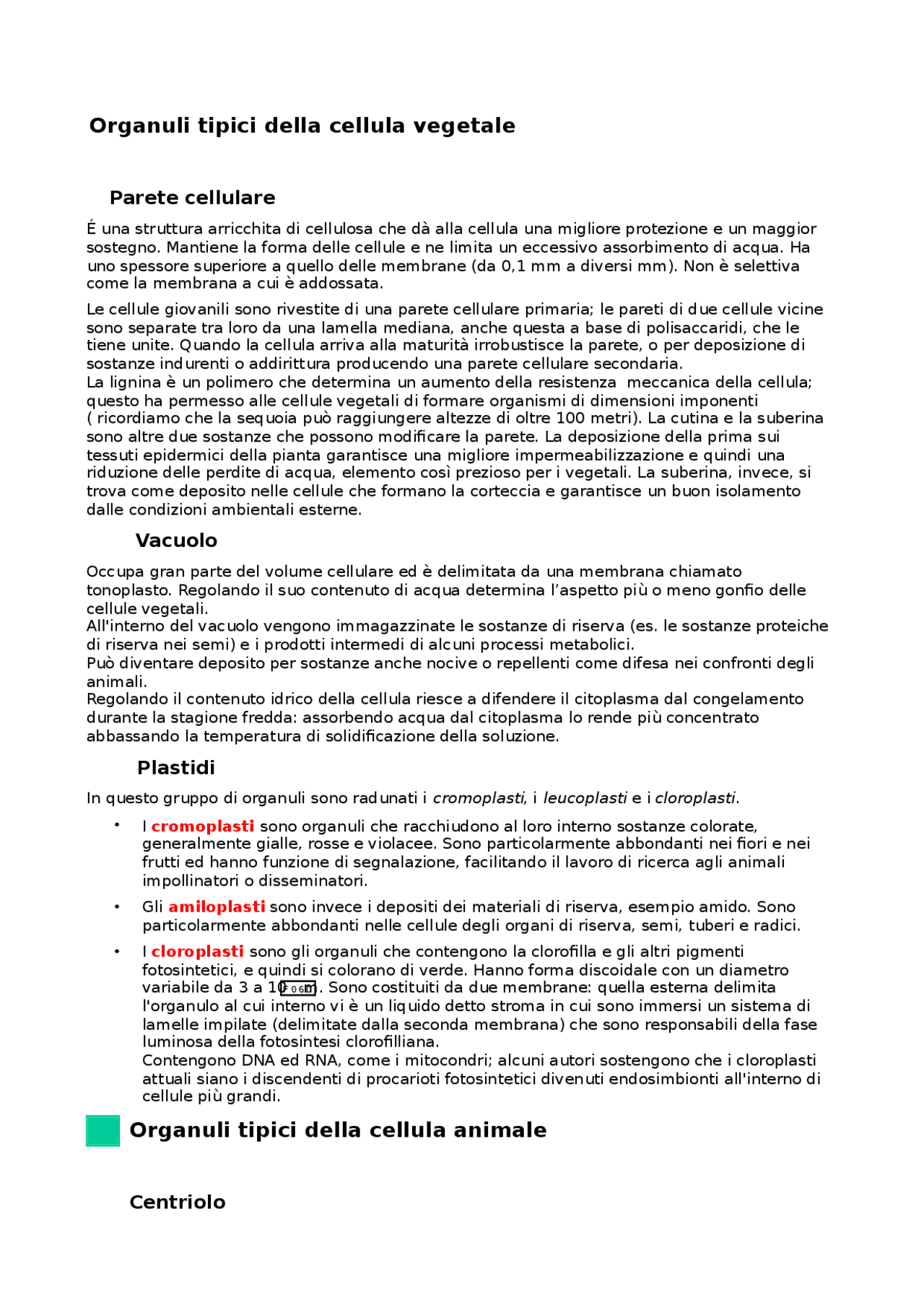 Organuli Tipici Della Cellula Vegetale Docsity