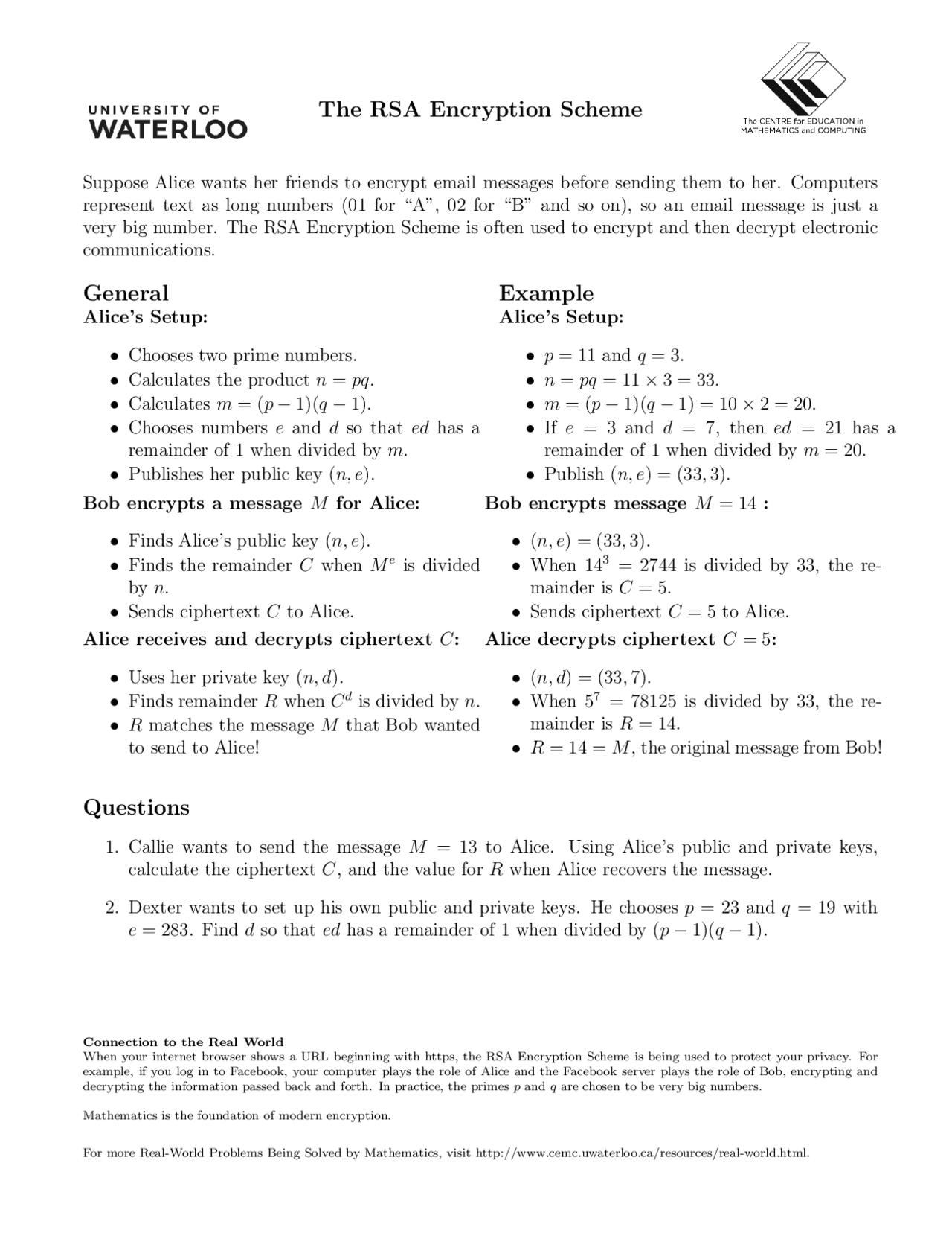 RSA working with example and exolaination - Docsity