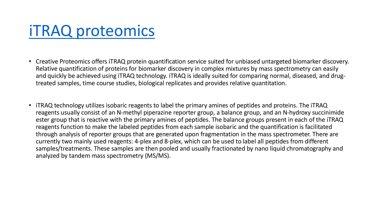 ITRAQ proteomics from Creative Proteomics - Docsity