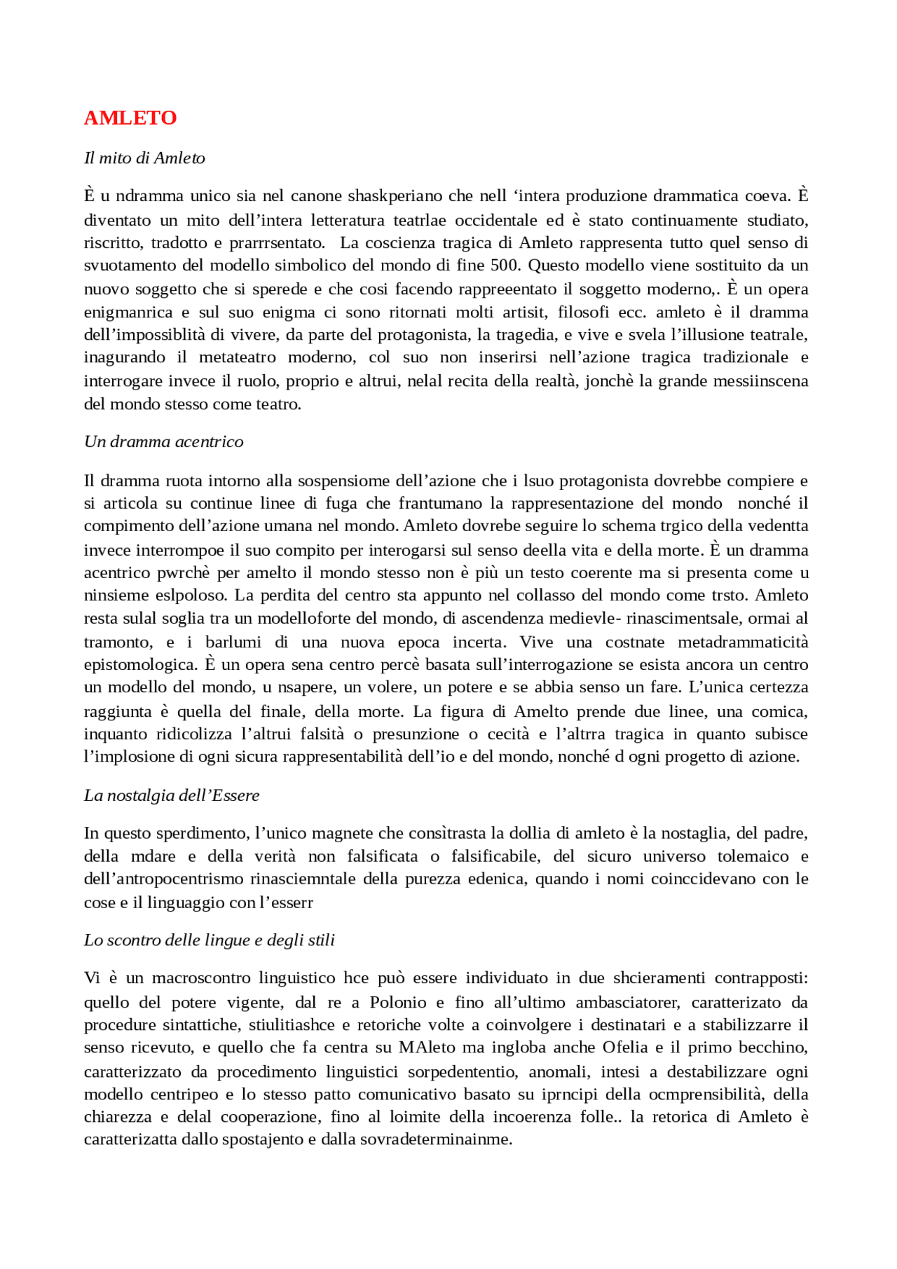 Riassunto Prefazione Amleto Docsity