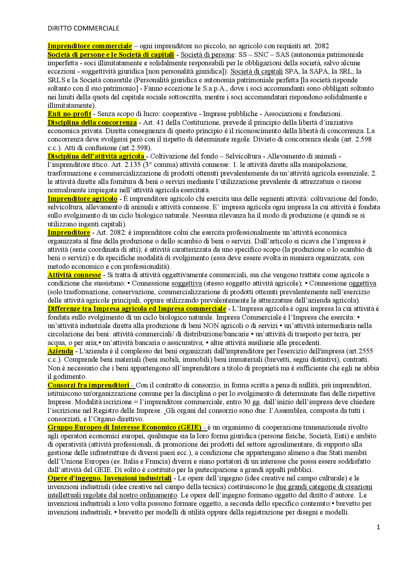Diritto Commerciale Domande Aperte Docsity