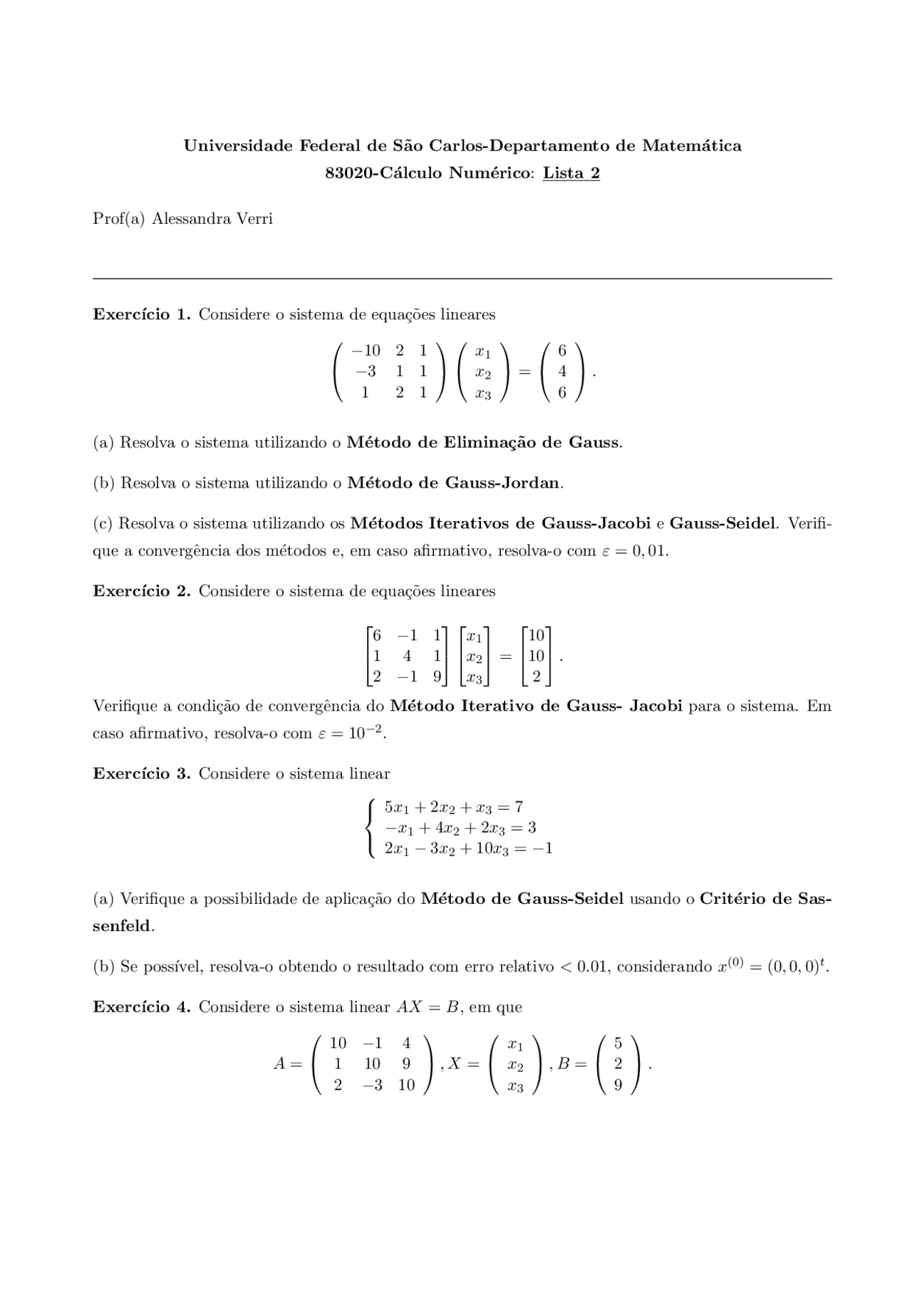 Lista 02 Cálculo Numérico Ufscar Docsity
