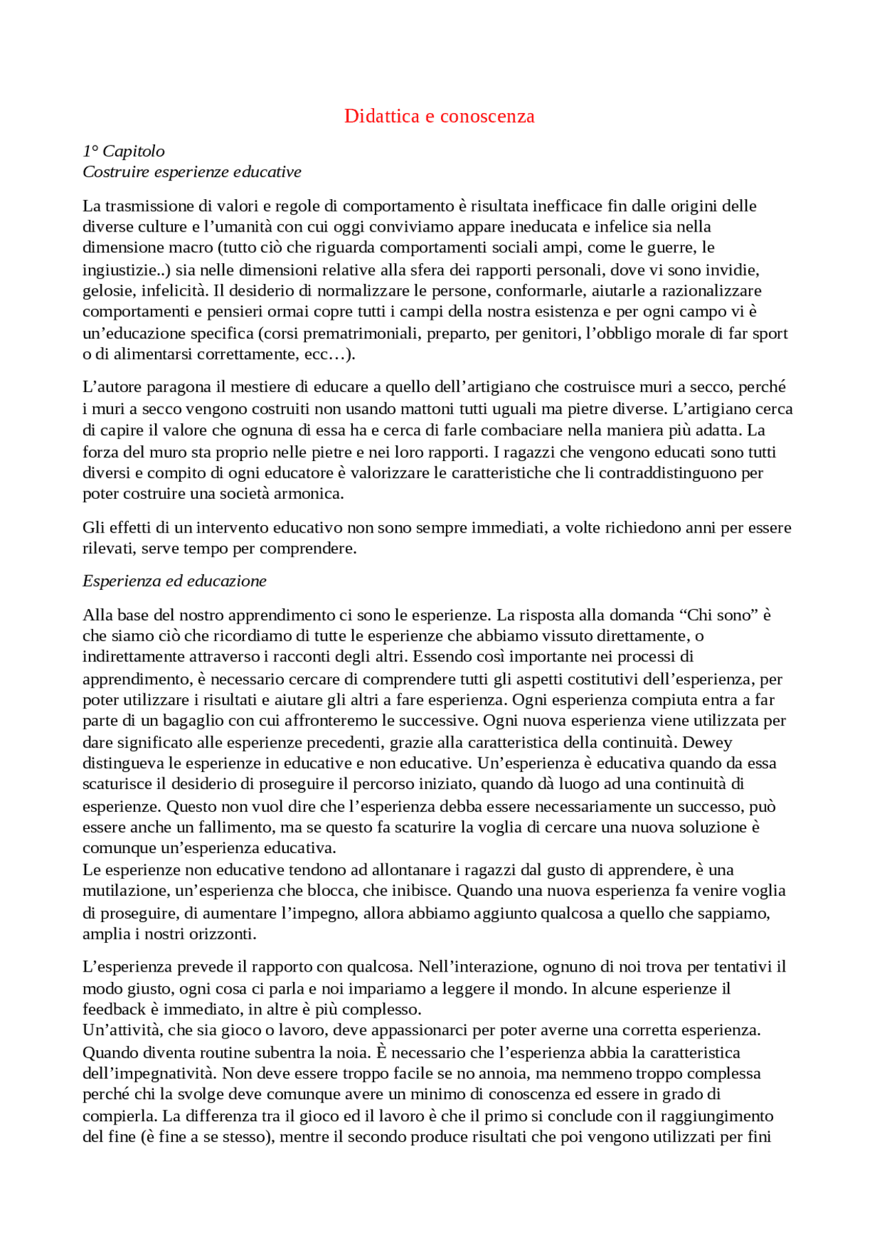 Didattica E Conoscenza Docsity