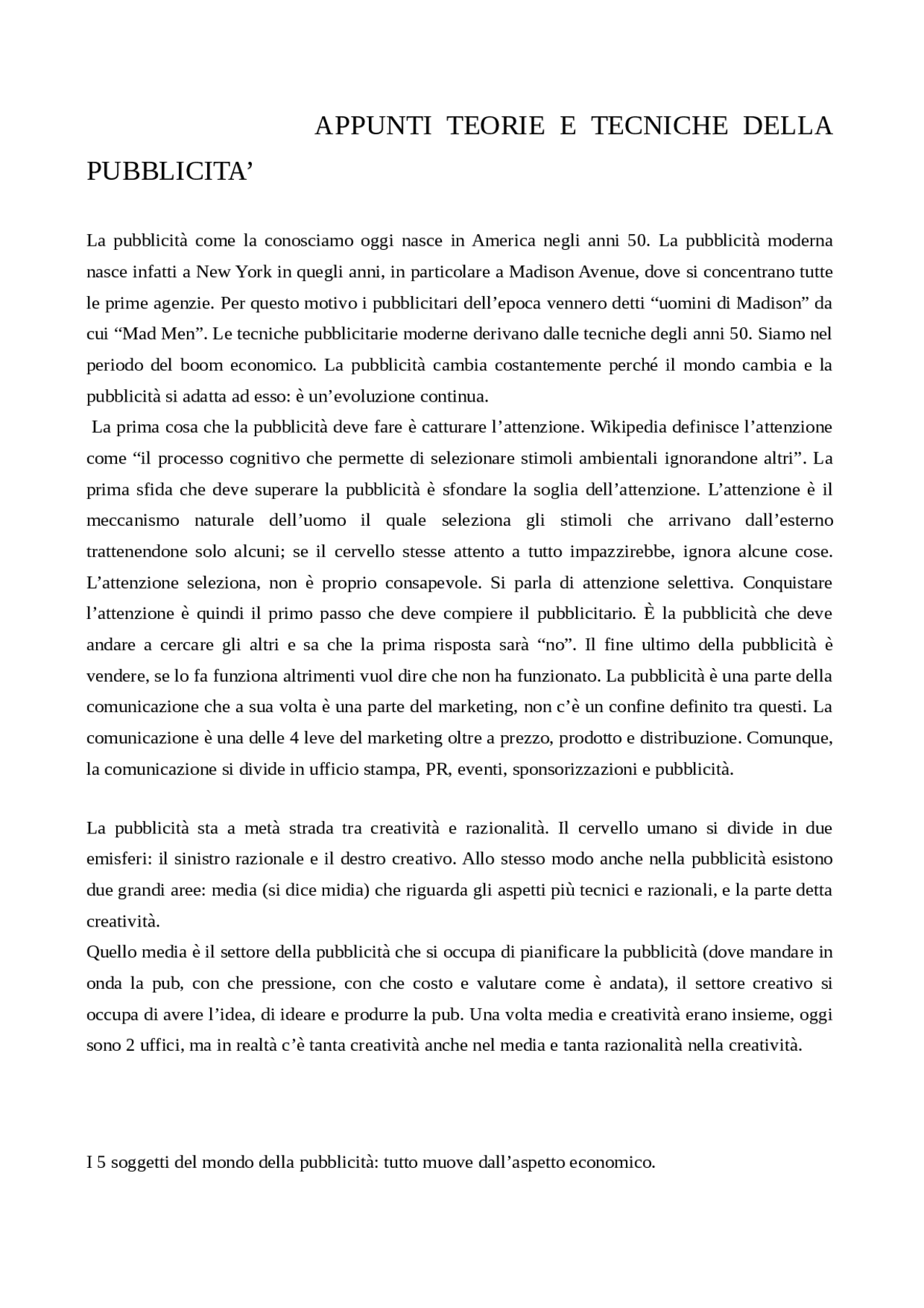 Teorie E Tecniche Della Pubblicità Docsity