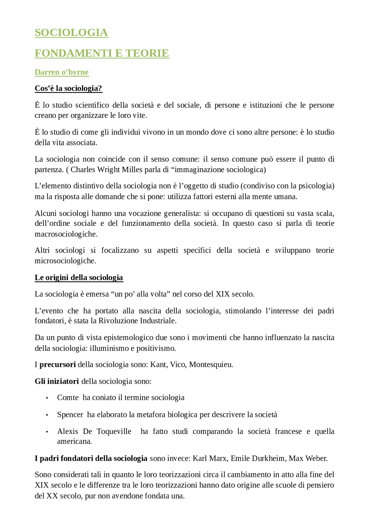 Sociologia Fondamenti E Teorie Obyrne Docsity