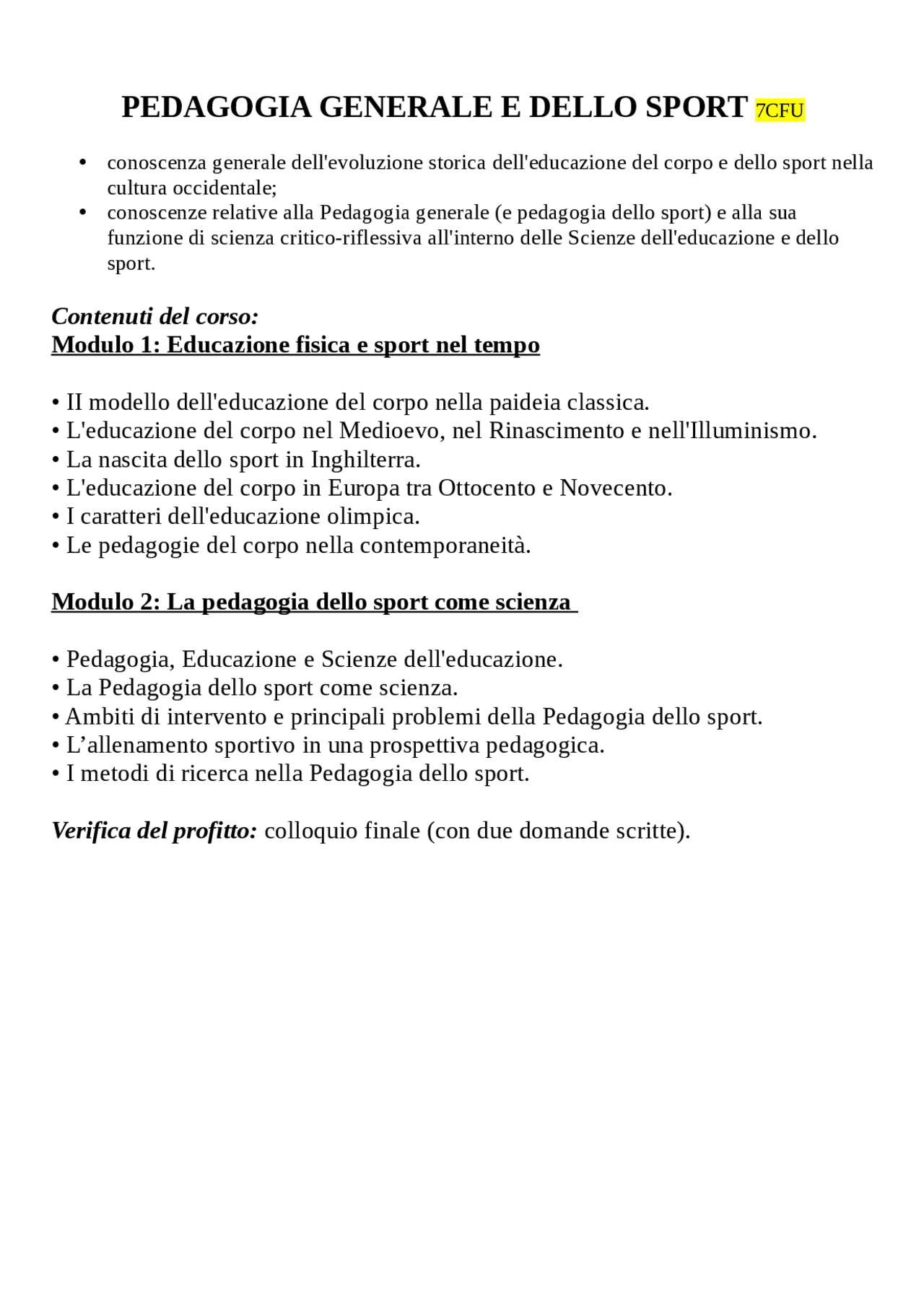 Programmi Scienze Motorie Docsity