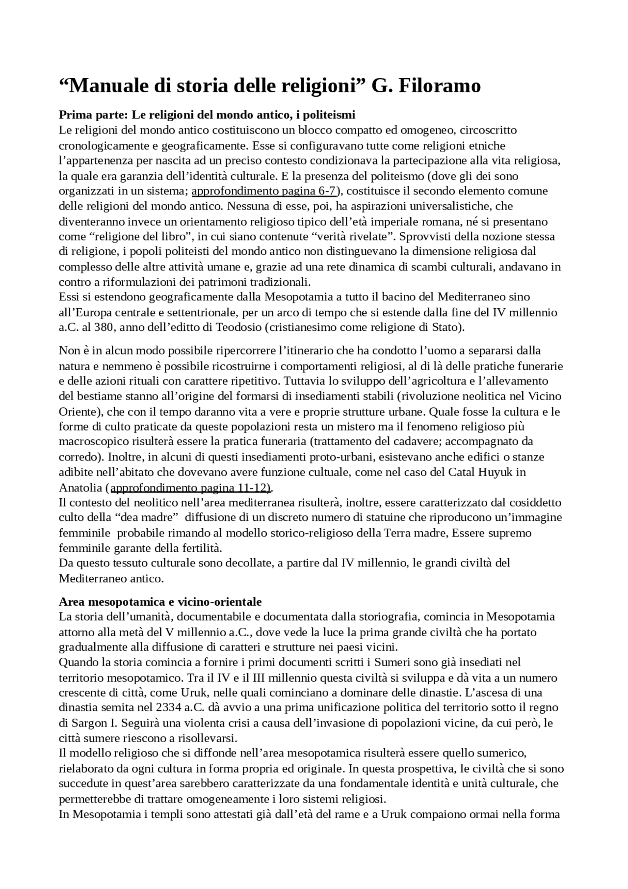 Manuale Di Storia Delle Religioni Docsity
